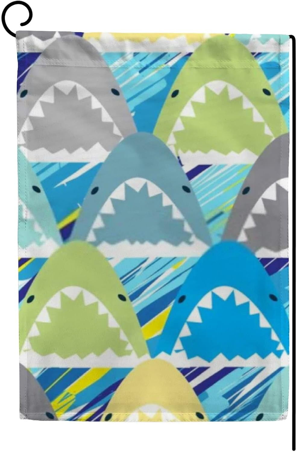 Multicolored Abstract Sharks Blue Green Garden Flag Vertical Double ...