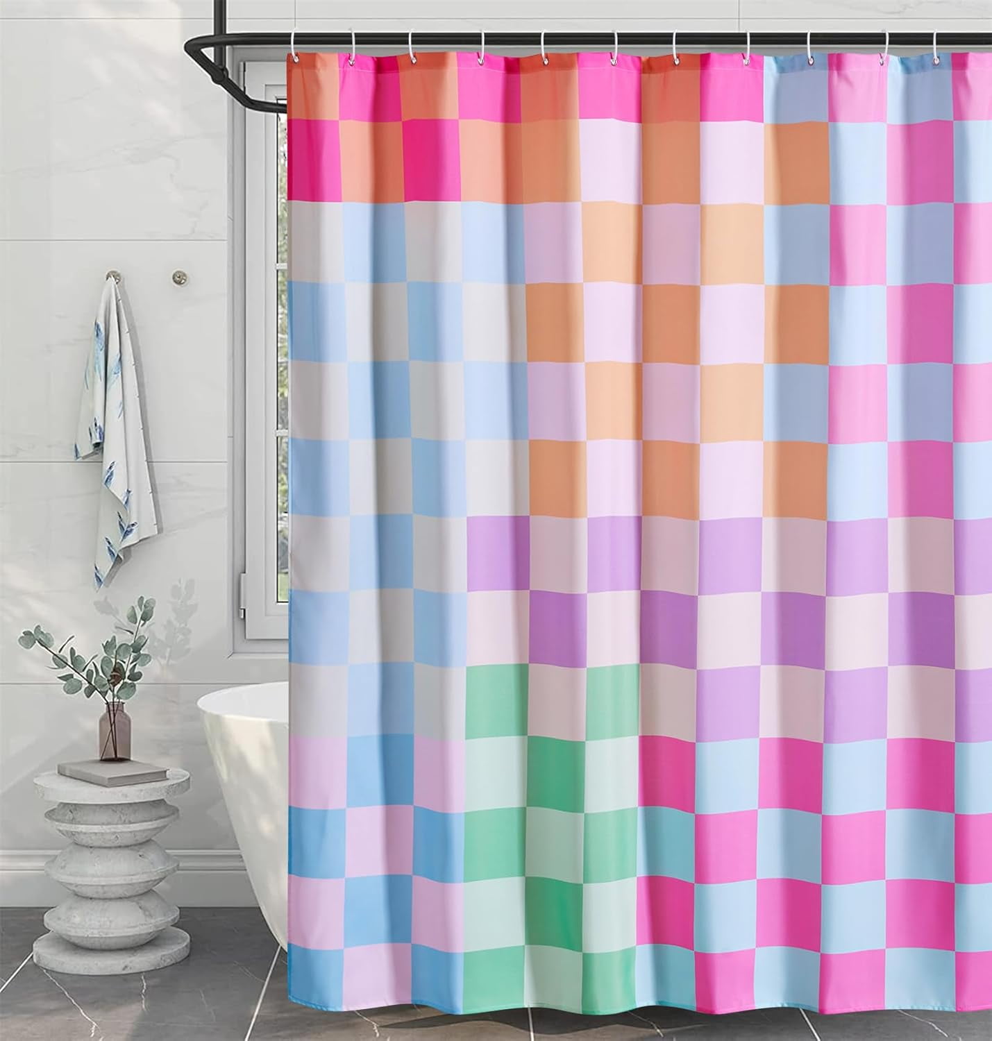 Multicolored Checkered Retro Fabric Shower Curtain for Bathroom, Heavy ...
