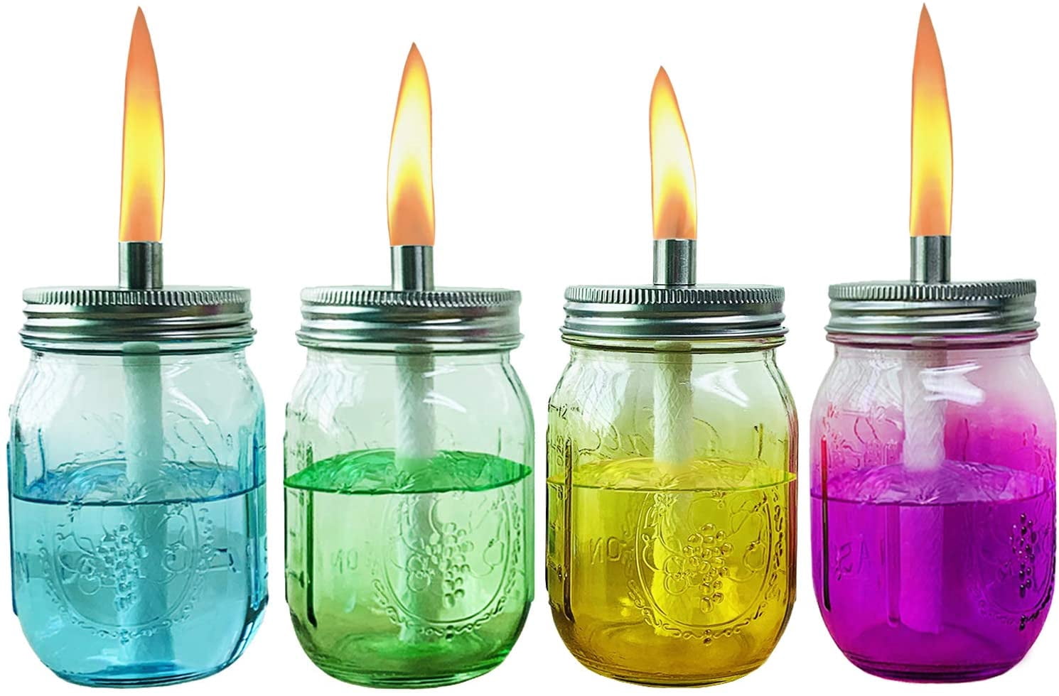 Multicolored Glass Outdoor Tabletop Torch Set, Citronella Glass Table ...