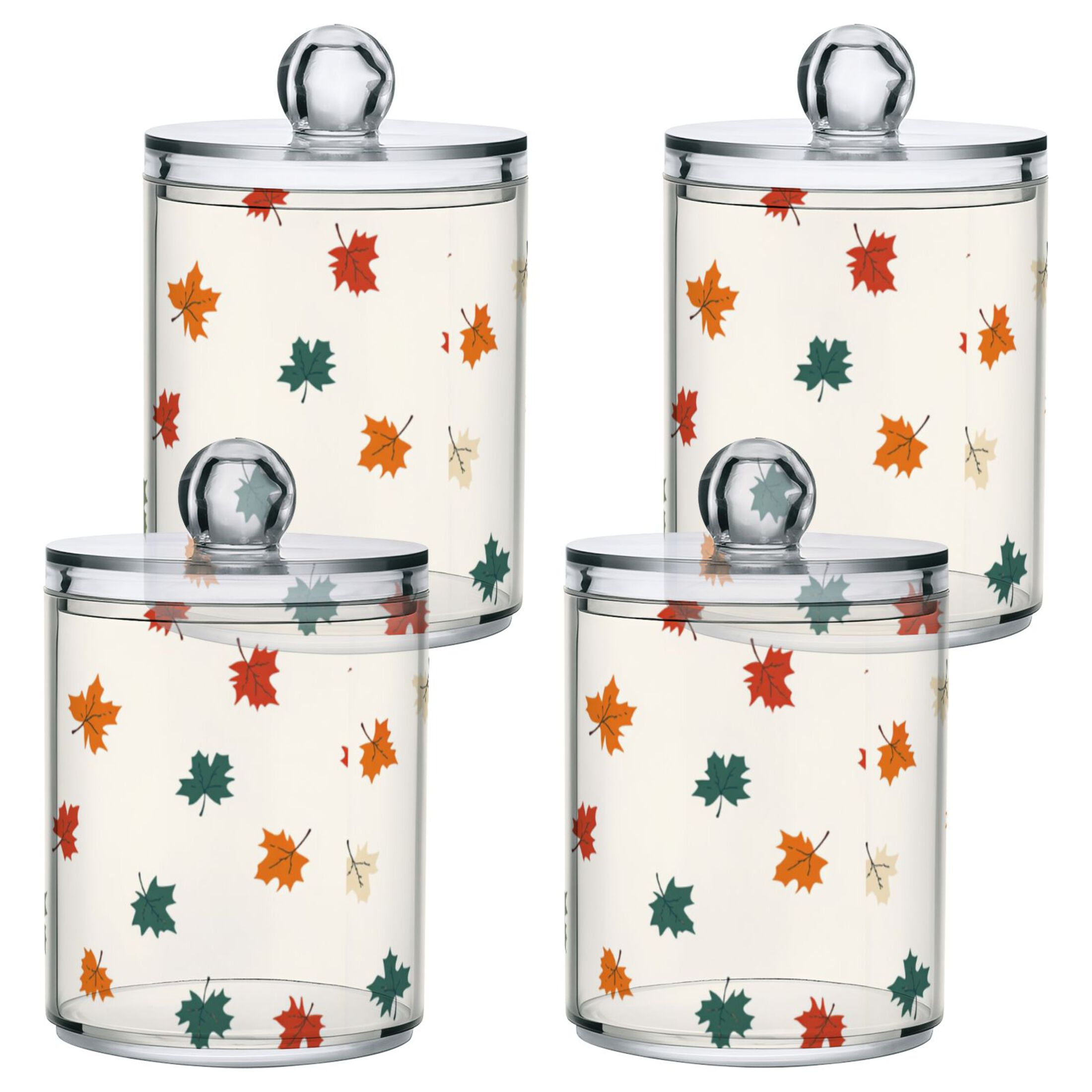 Multicolored Leaves Bathroom Canisters Set of 4 Translucent Plastic ...