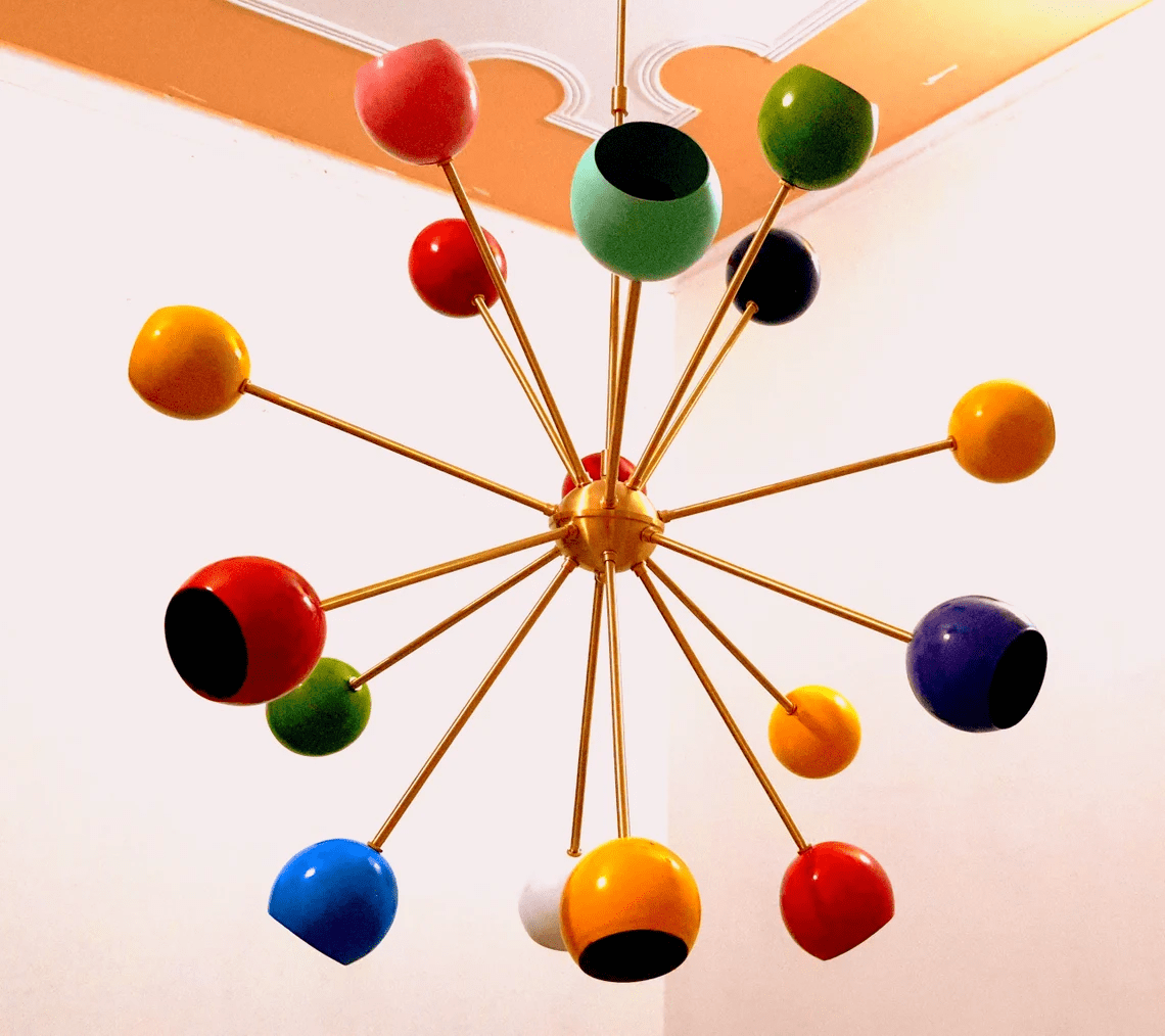 Multicolored Sputnik Light Brass Chandelier Painted Eyeball Shade ...
