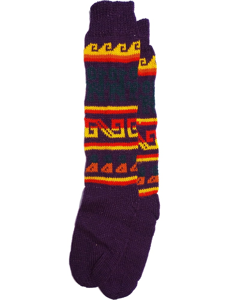 Multicolored Tribal Alpaca Pattern Soft Knit Wool Long Knee High Socks ...