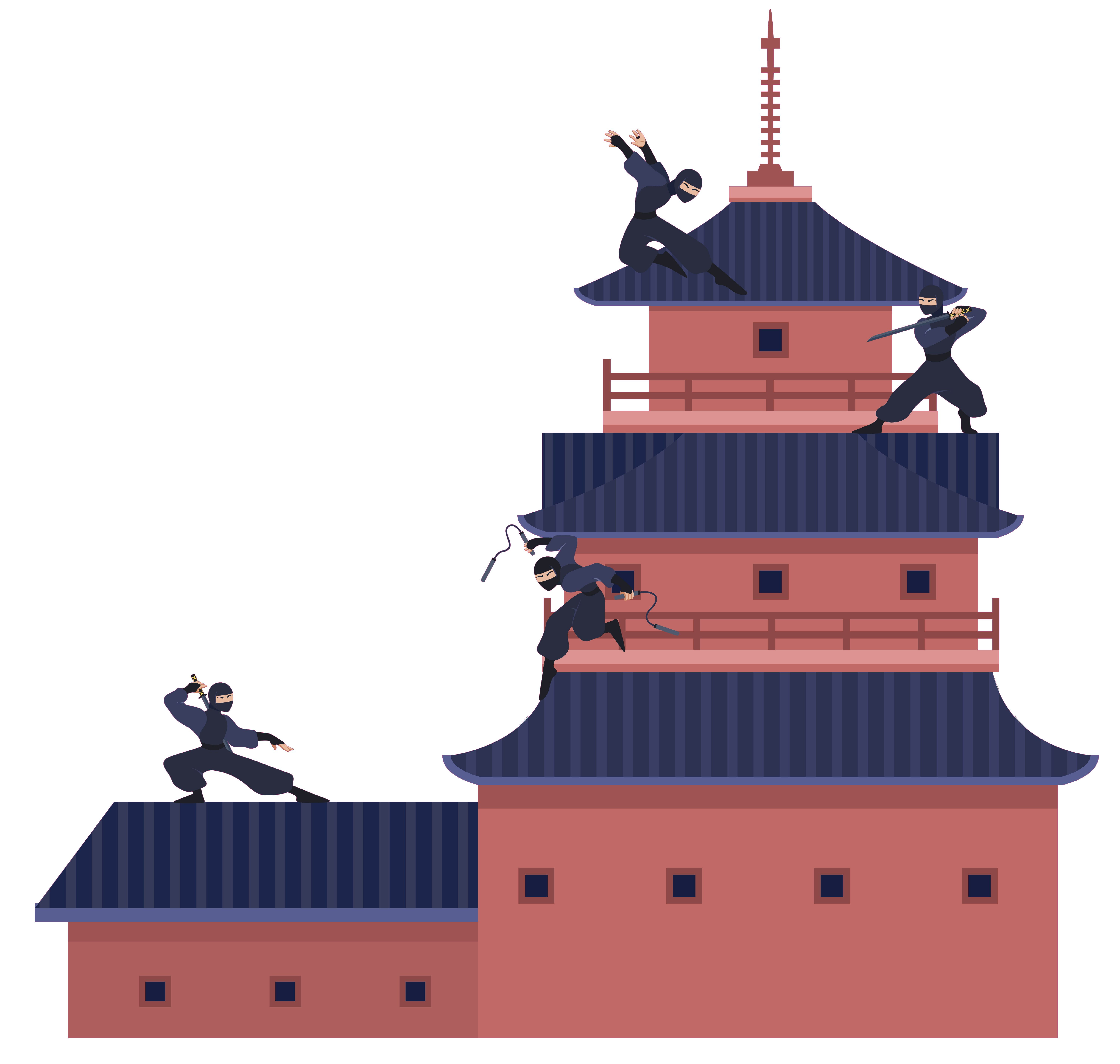 Multicolored Vinyl 19" x 20" Ninja Temple Battle Scene Cartoon Art ...