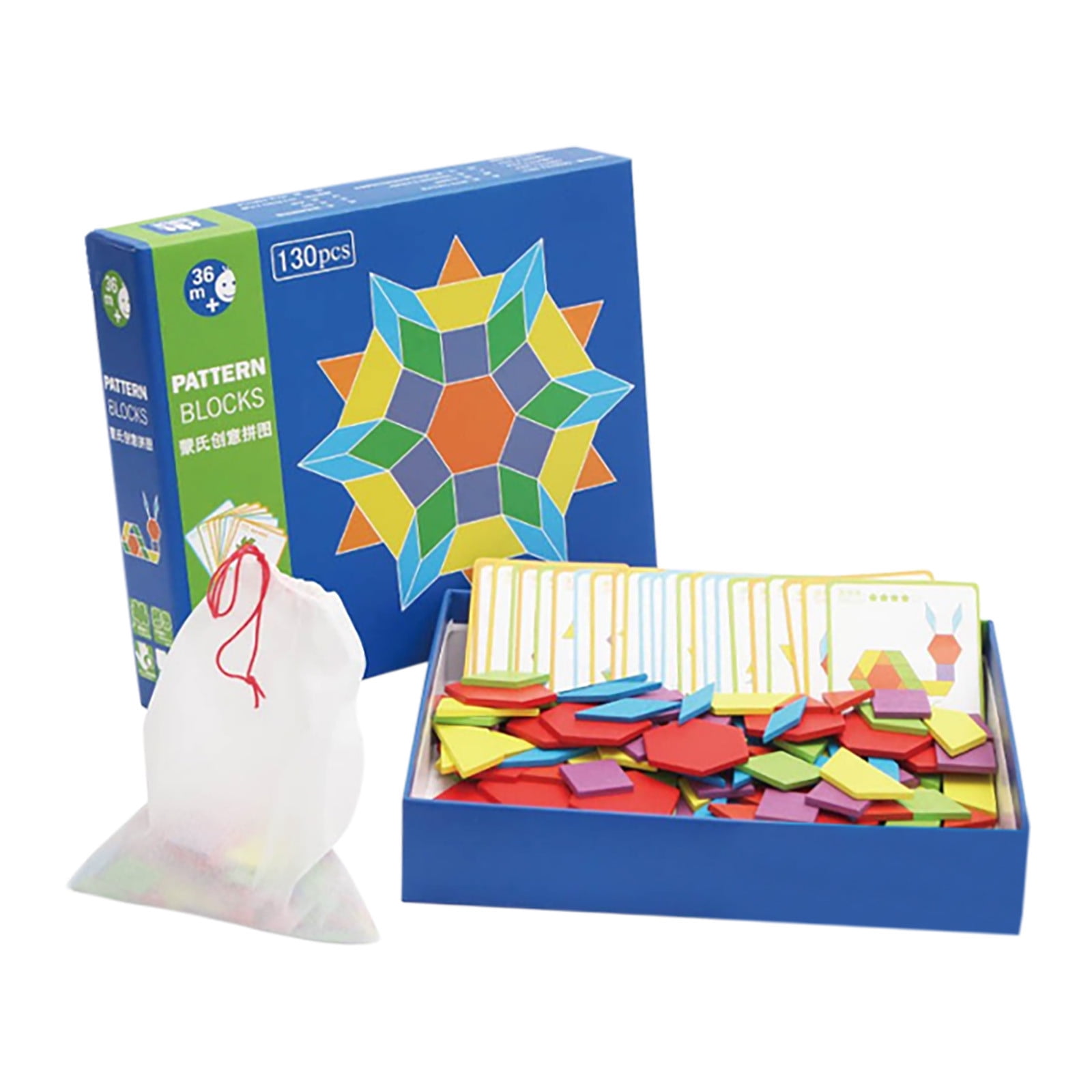 Multicolour 130Pcs Wooden Pattern Blocks Geometric Shapes Puzzle Stem ...