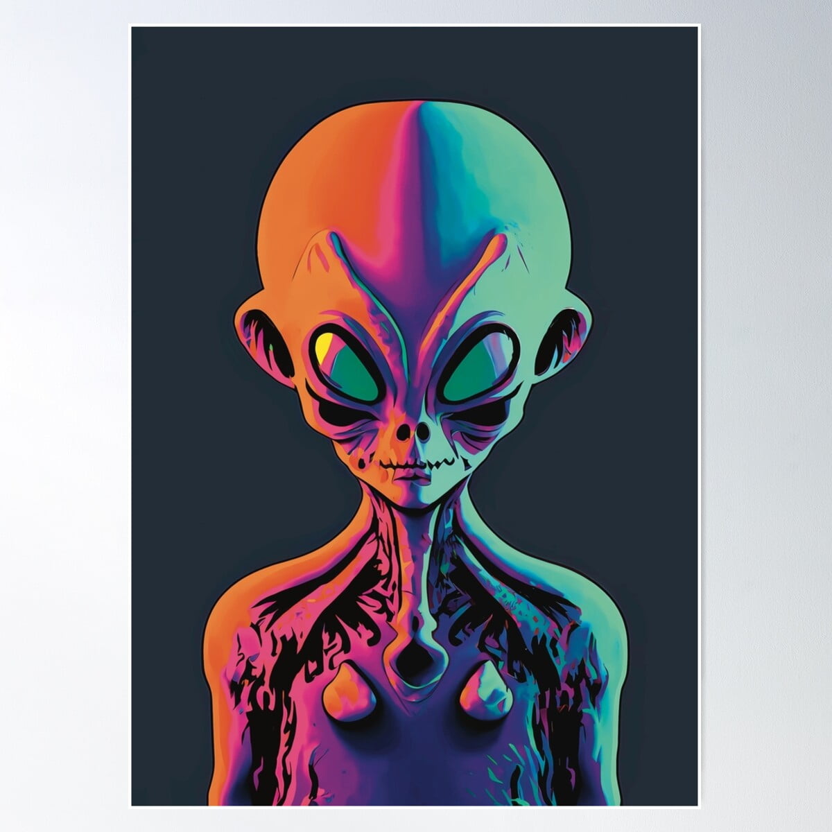 Multicolour Grey Style Alien Creepy Stare Portrait Poster Wall Art ...