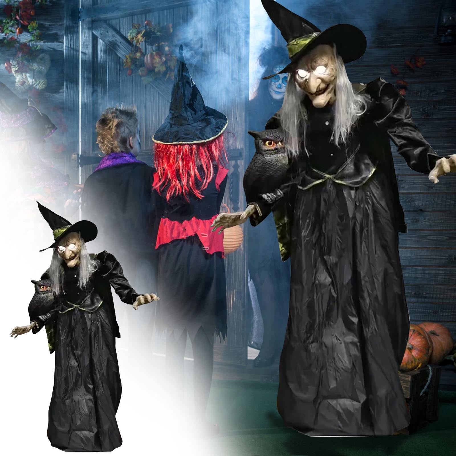 Multicoloured Halloween Witch Decoration Animated Figure With Poseable Joints And Led Eyes ...