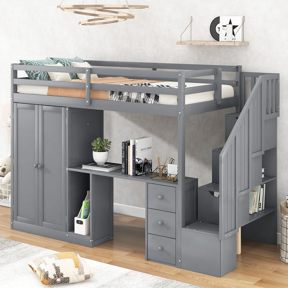 Multifunctioanl Twin Loft Bed with Storage,Wood Loft Bed Frame with ...