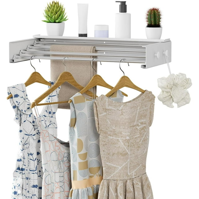 Multifunction 24 inch Wall Mounted Towel Racks with 4 Hooks & Top Shelf ...