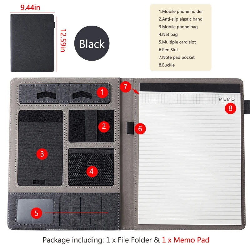 Multifunction A4 Leather Padfolio Portfolio Men File Folder Phone ...