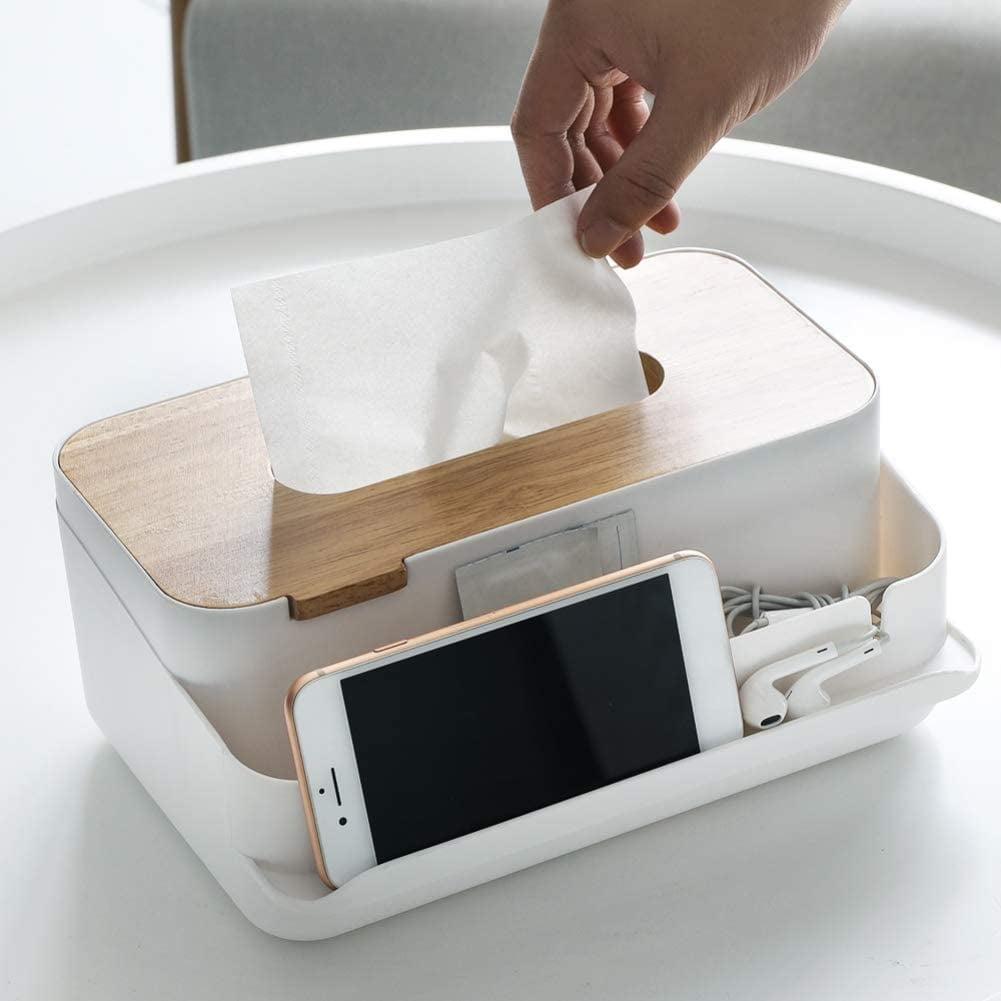 Multifunction Bamboo Tissue Box Holder with Storage. Rectangular Facial ...