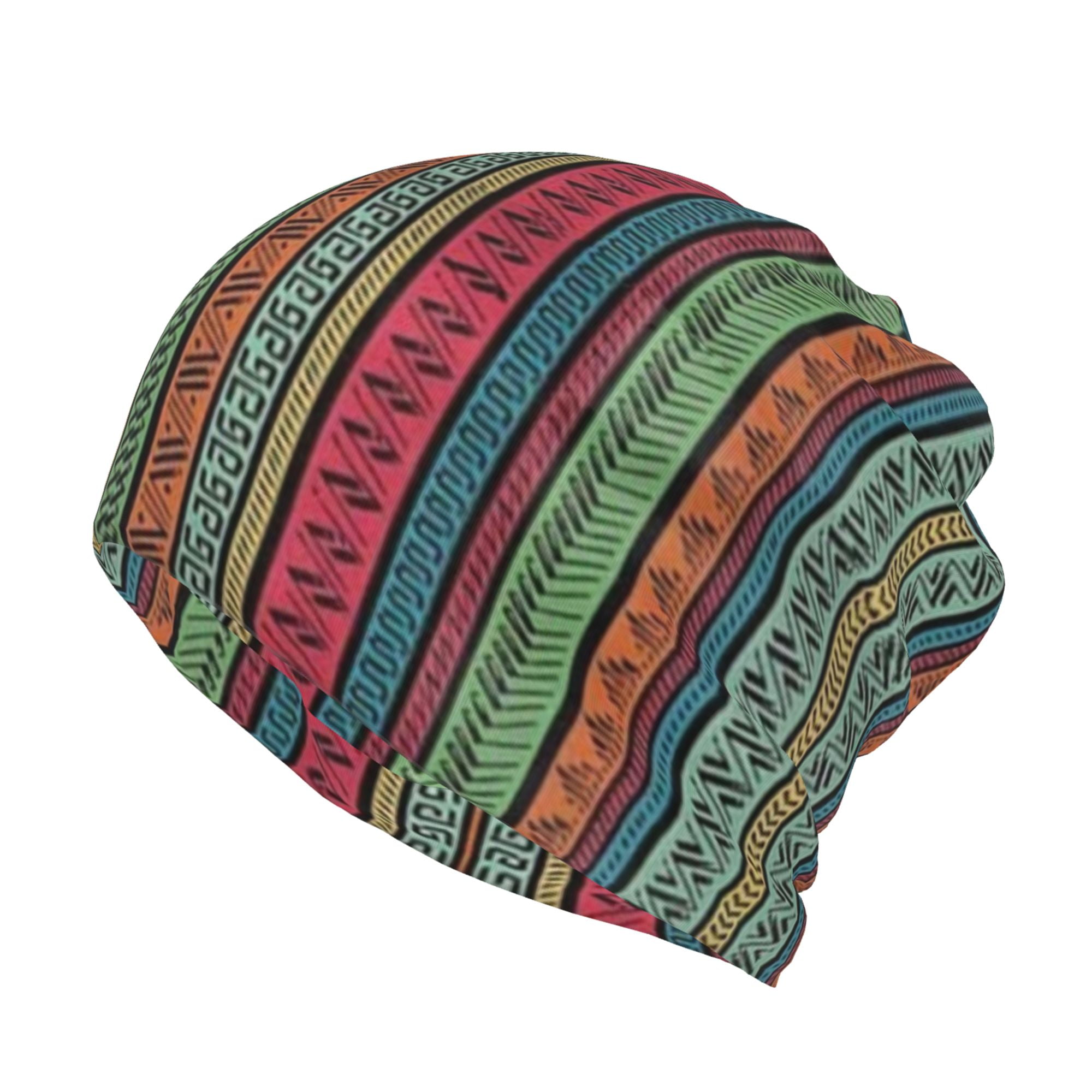 Multifunction Beanie Hats Artistic Hand Drawn Vertical Borders Colorful Native Ethnic African ...