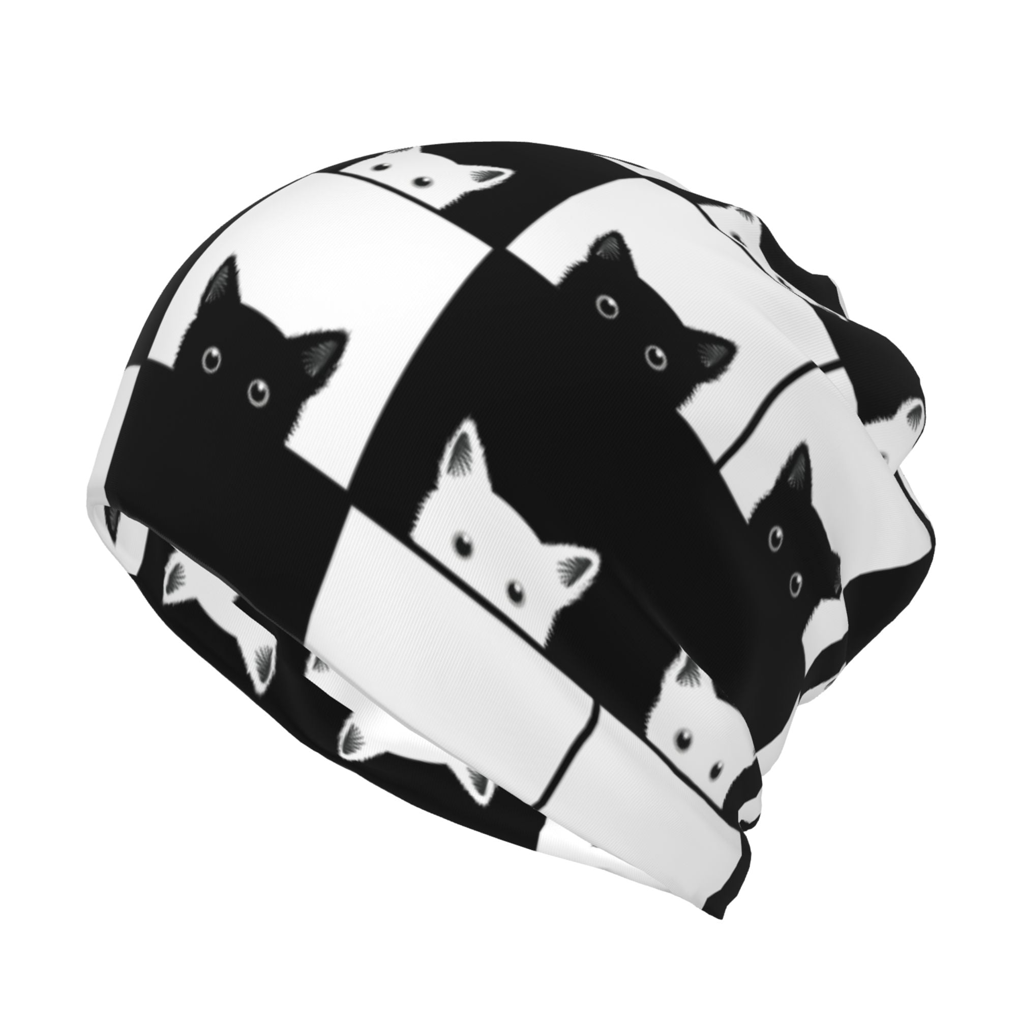 Multifunction Beanie Hats Black And White Cats On Chess Board Stretch ...