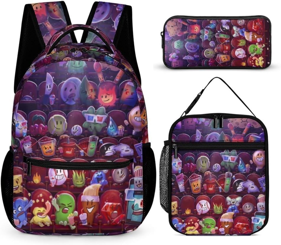 Multifunction Casual 3 In 1 Backpack Set Battle Anime for Bfdi Bookbag ...