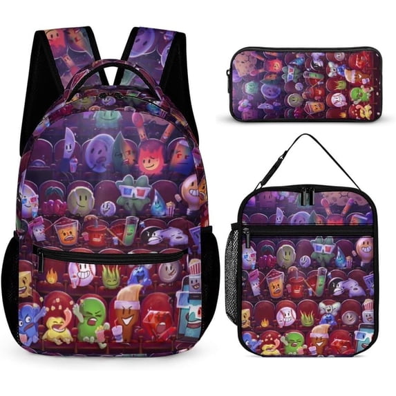 Multifunction Casual 3 In 1 Backpack Set Battle Anime for Bfdi Bookbag ...
