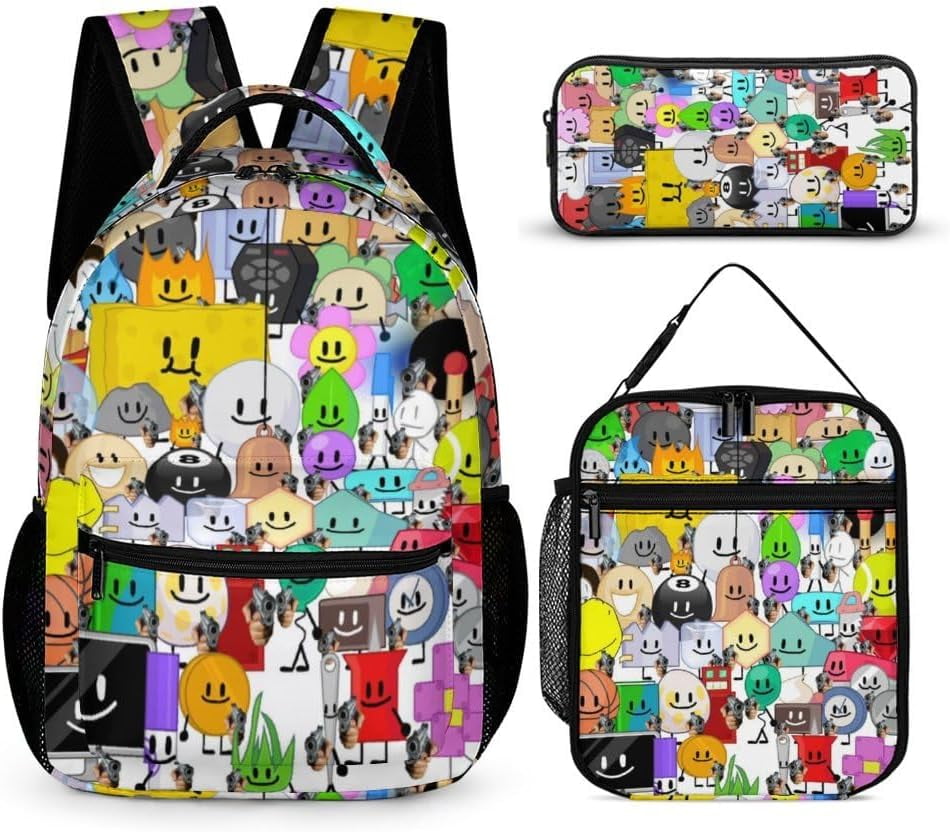 Multifunction Casual 3 In 1 Backpack Set Battle Anime for Bfdi Bookbag ...
