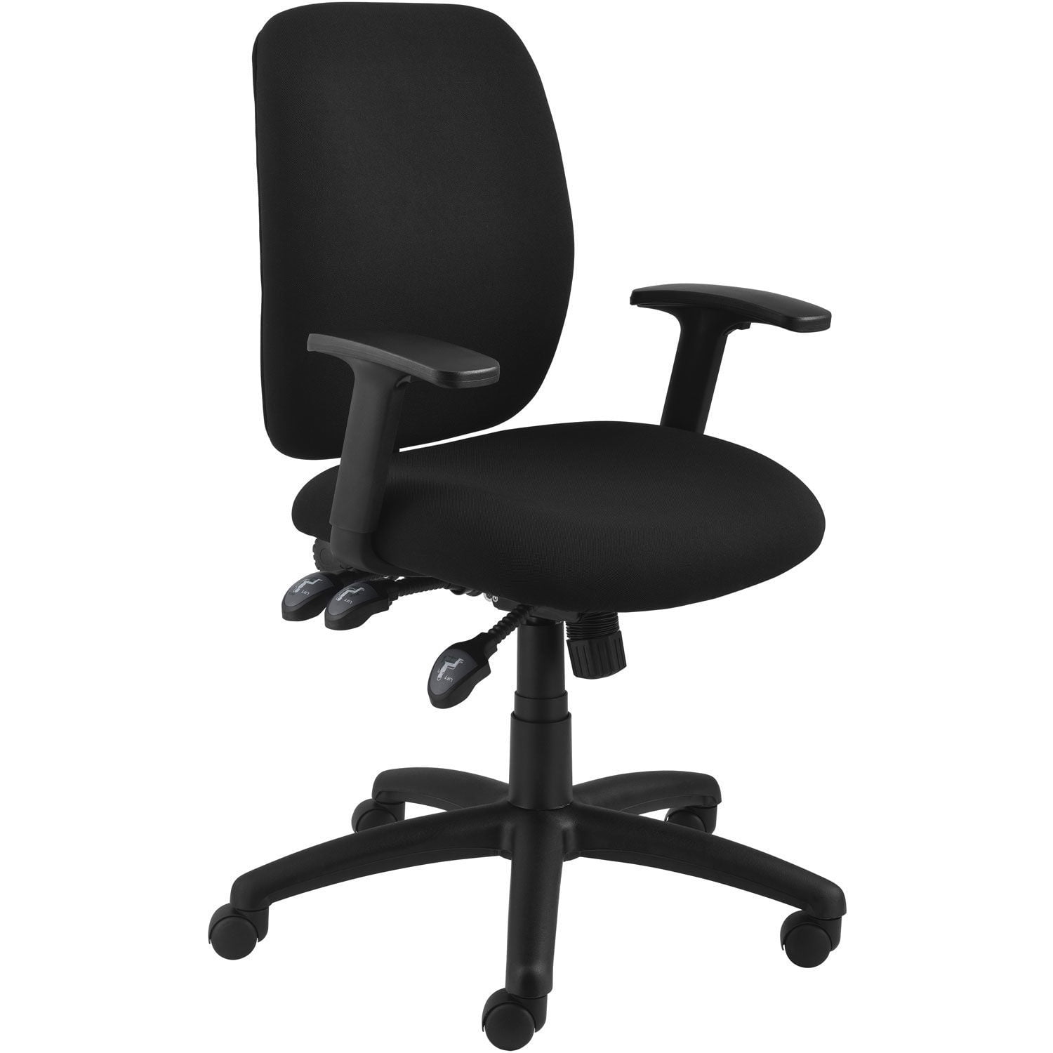 Multifunction Fabric Task Chair, Black, Adjustable Arms, Mid Back ...