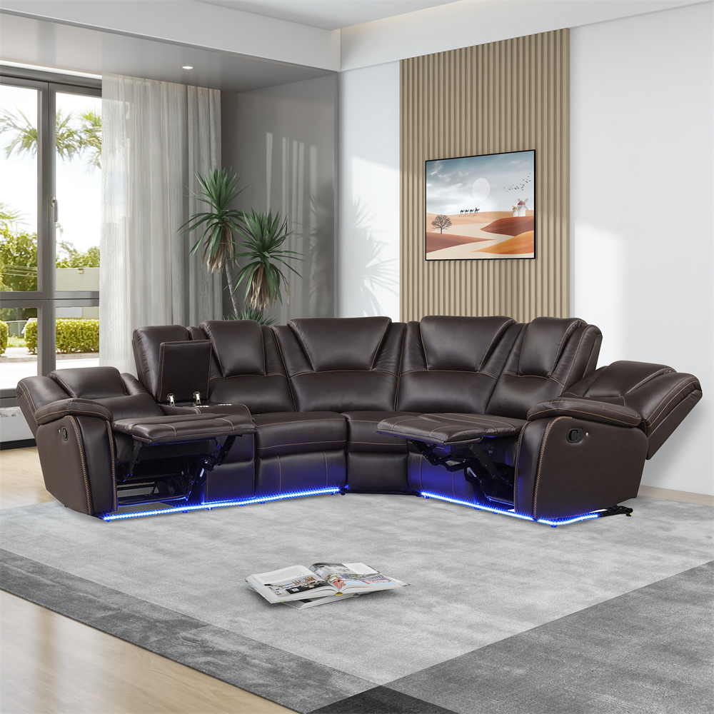 L-Shape Multifunction Faux Leather Sofa, Sectional Manual Recliner with ...