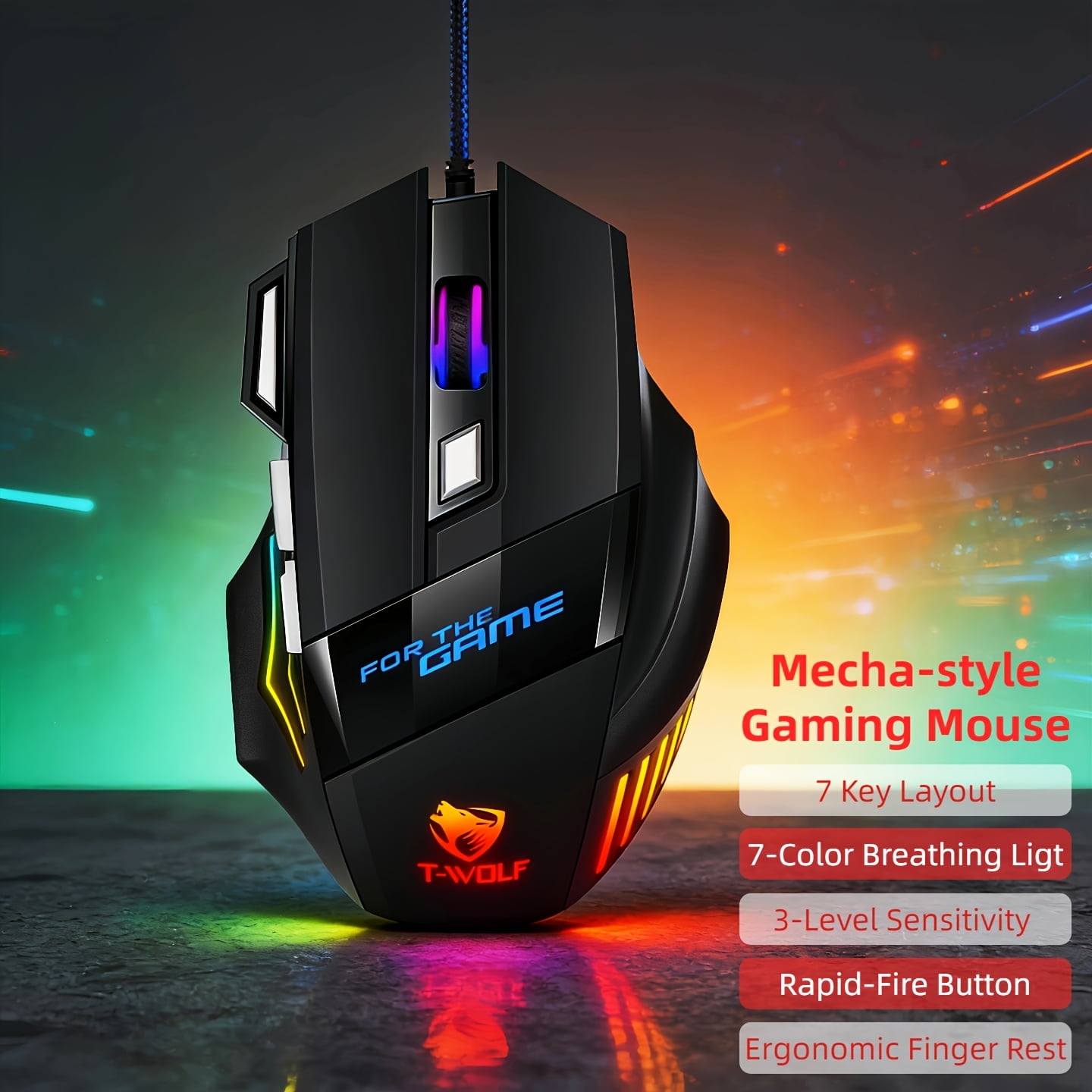 Multifunction Gaming Mouse 7 Buttons Ergonomic RGB Wired for PC Laptop ...