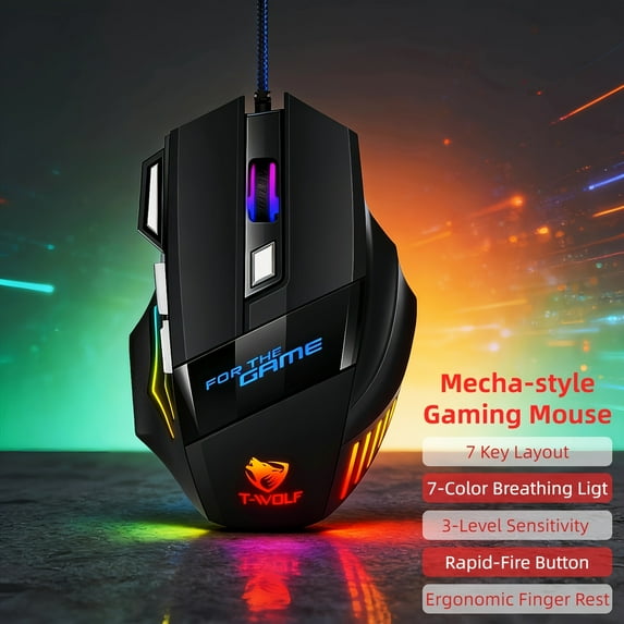 Multifunction Gaming Mouse 7 Buttons Ergonomic RGB Wired for PC Laptop ...