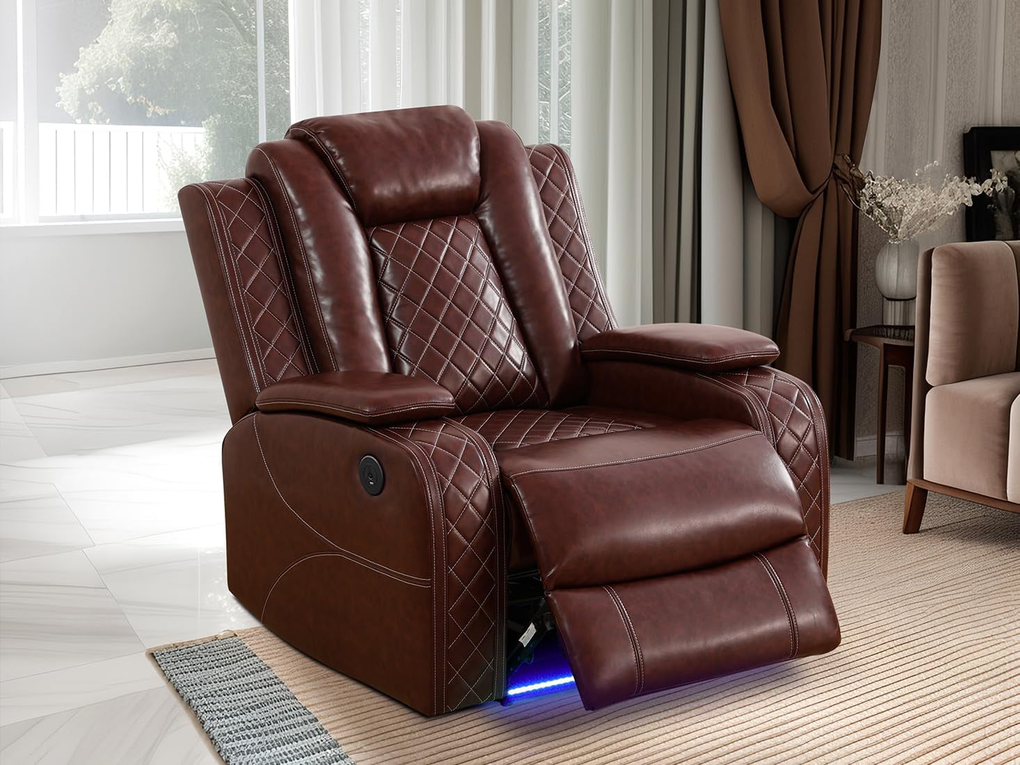 Multifunction Power Air Leather Recliner Chair with LED Lights, Living ...