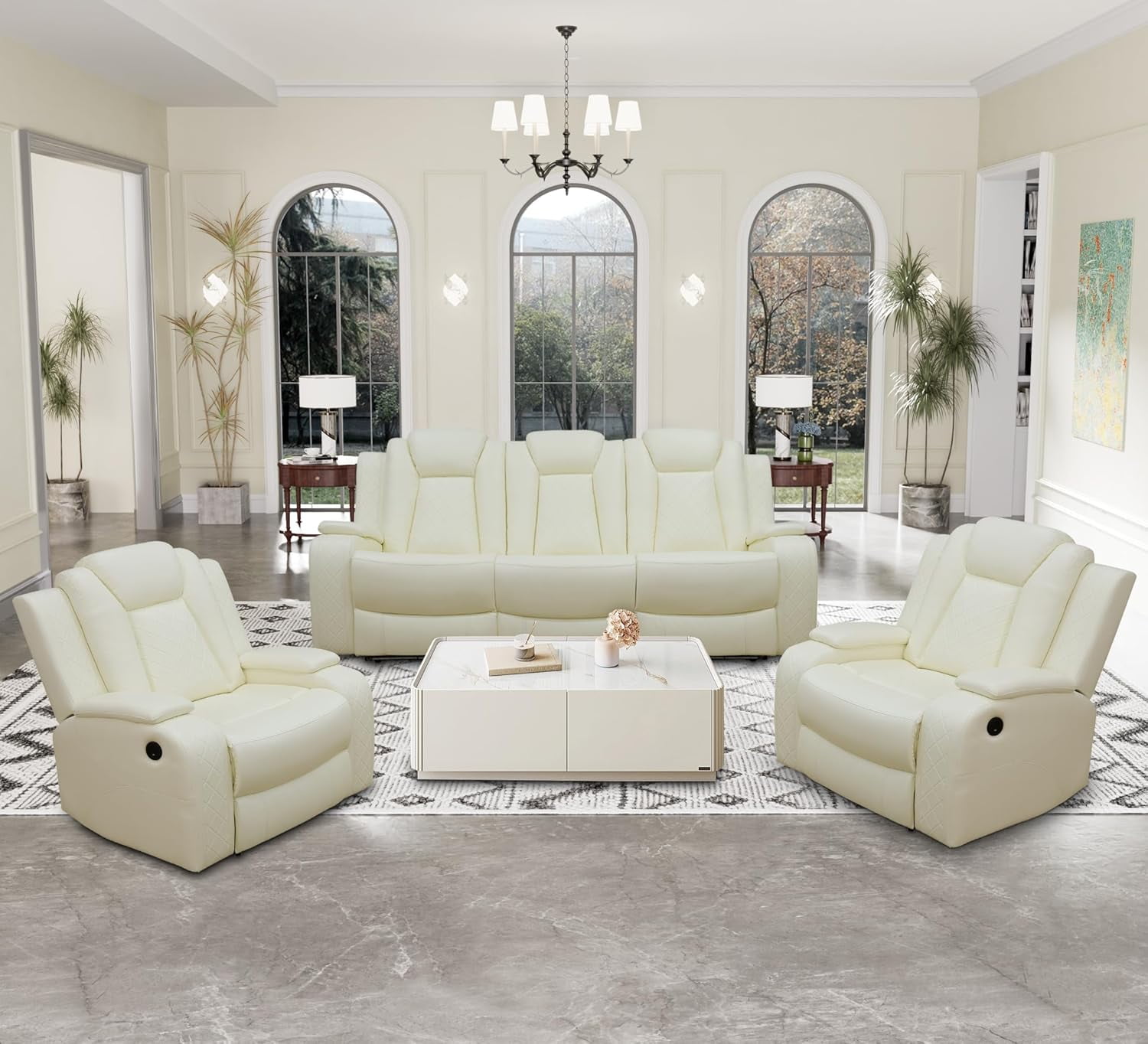 Multifunction Power Air Leather Recliner Sofa + 2 Chairs Set with LED ...