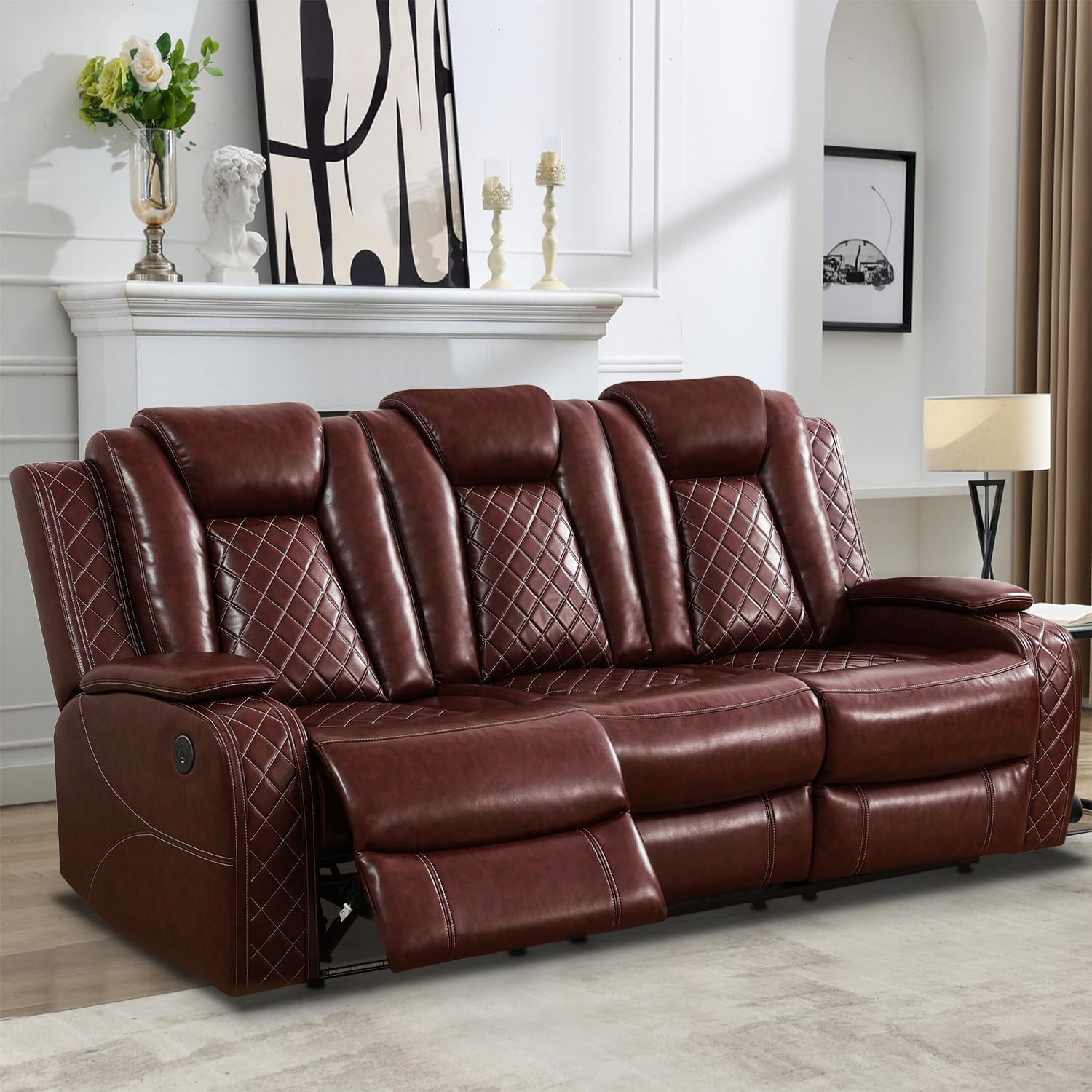 Multifunction Power Air Leather Recliner Sofa Set with LED Lights ...