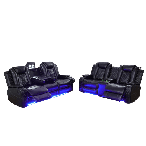 Multifunction Power Air Leather Recliner Sofa Set with LED Lights ...