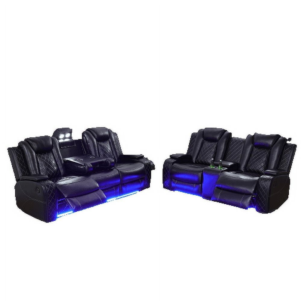 Multifunction Power Air Leather Recliner Sofa Set with LED Lights ...