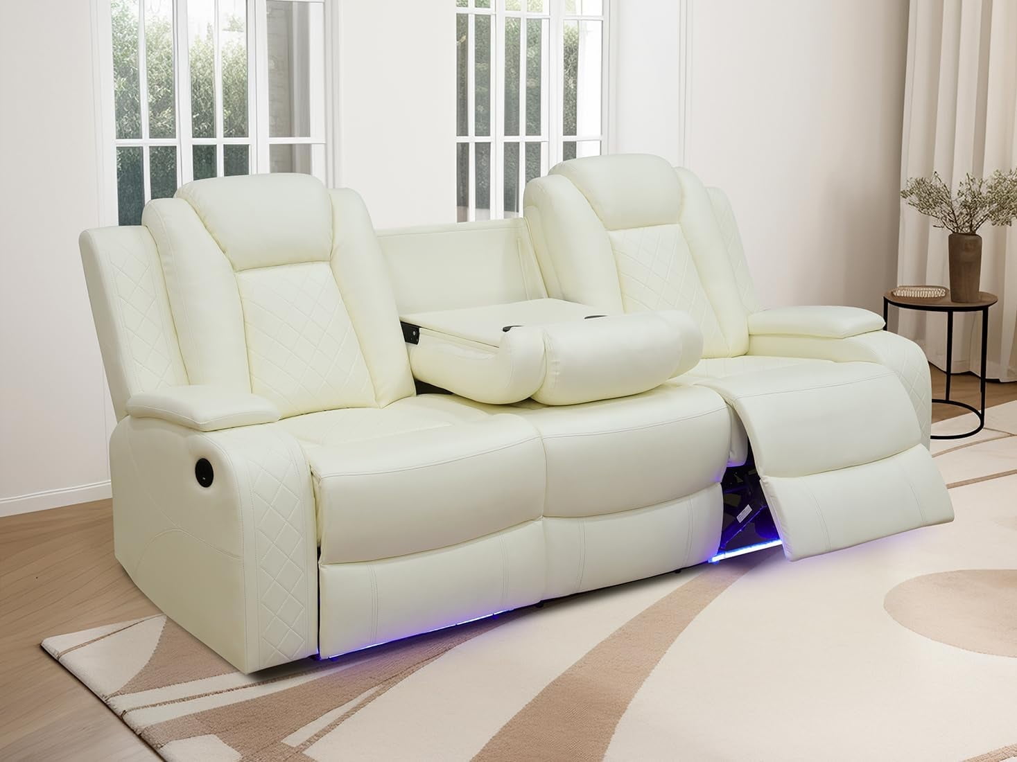 Multifunction Power Air Leather Recliner Sofa with LED Lights, Living ...