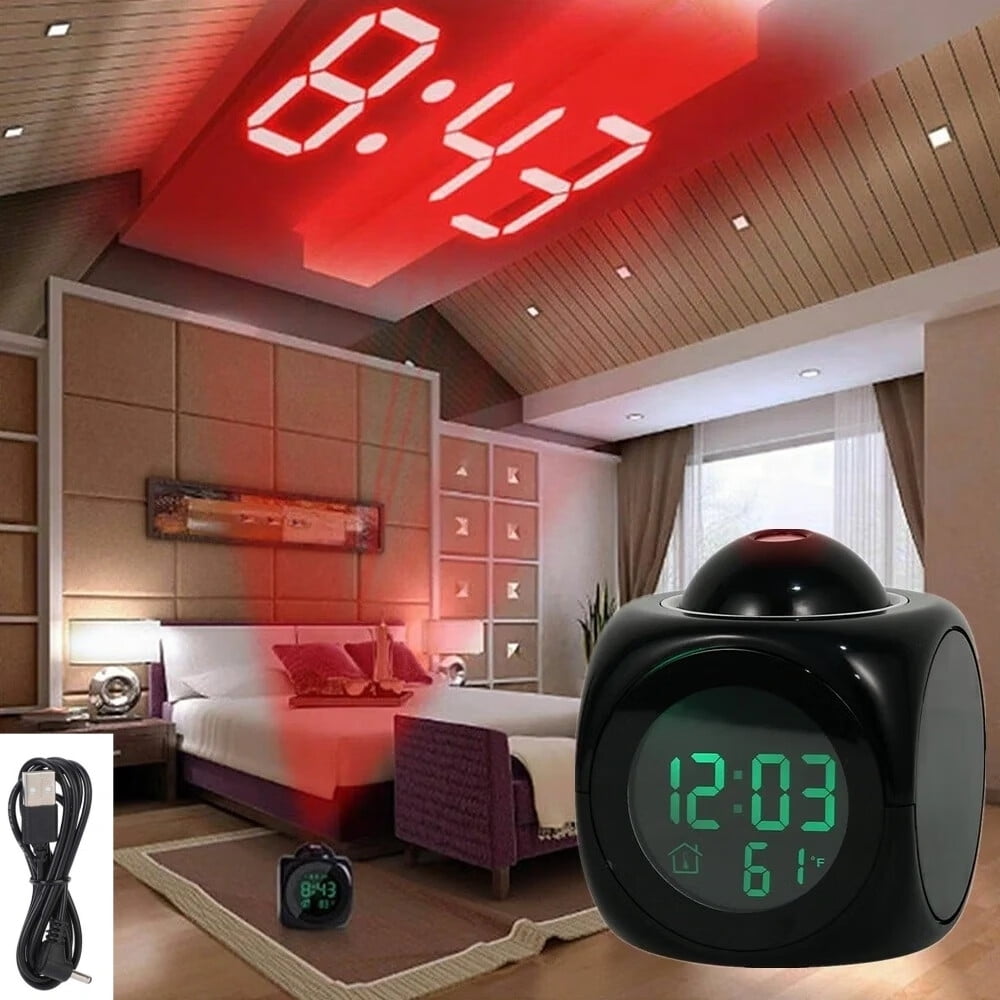 Multifunction Projection Alarm Clock Voice Talking LCD Projection Time ...