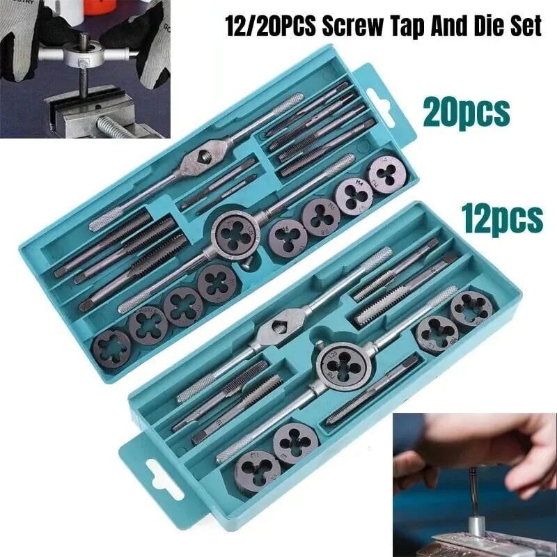 Multifunction Tap and Die Set 12/20Pcs M3-M12 Metric Screw Thread Plugs Hand Screw Taps Straight ...
