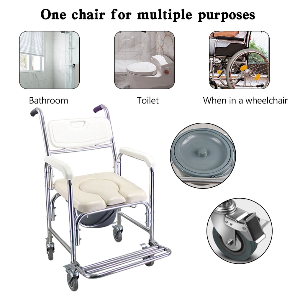 Multifunction Wheeled Mobile Toilet Commode Shower Chair Wheelchair For ...