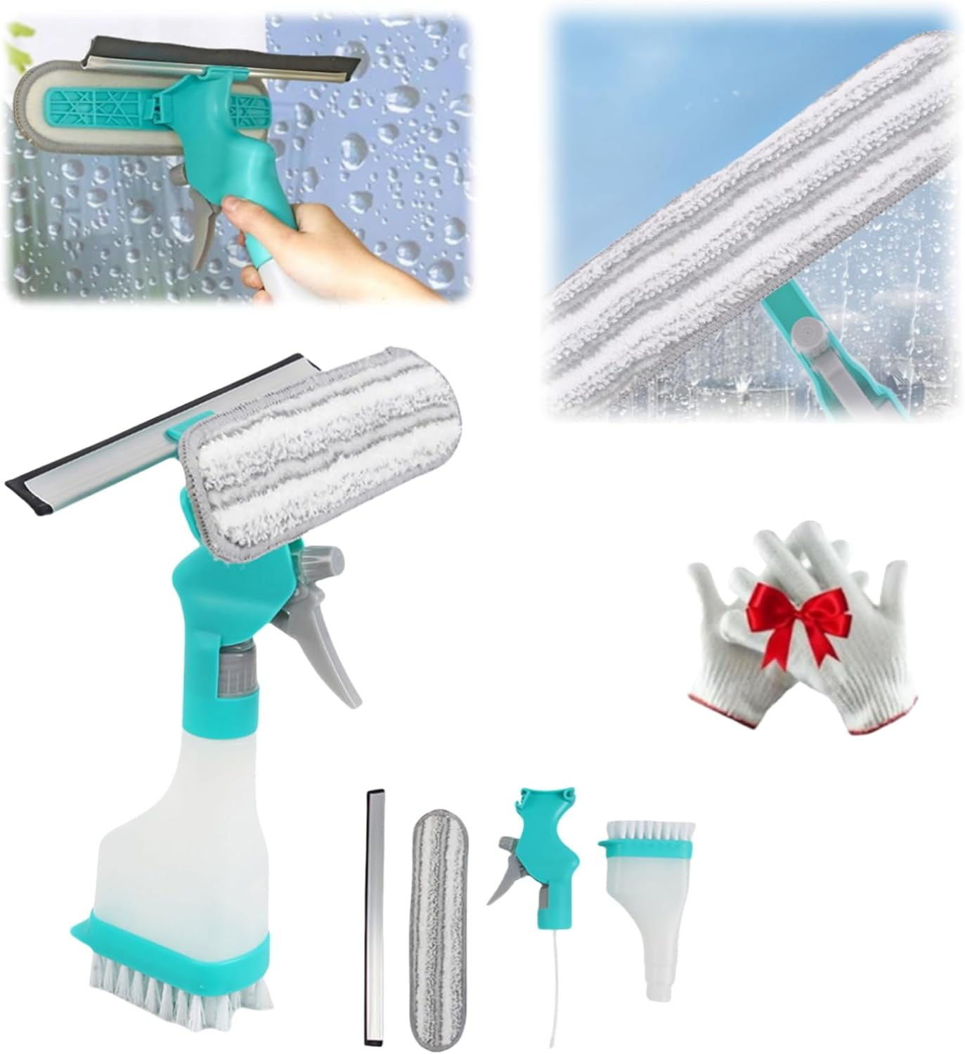 Multifunction Window Cleaner Tool, 4-in-1 Multi-Purpose Glass Cleaner ...