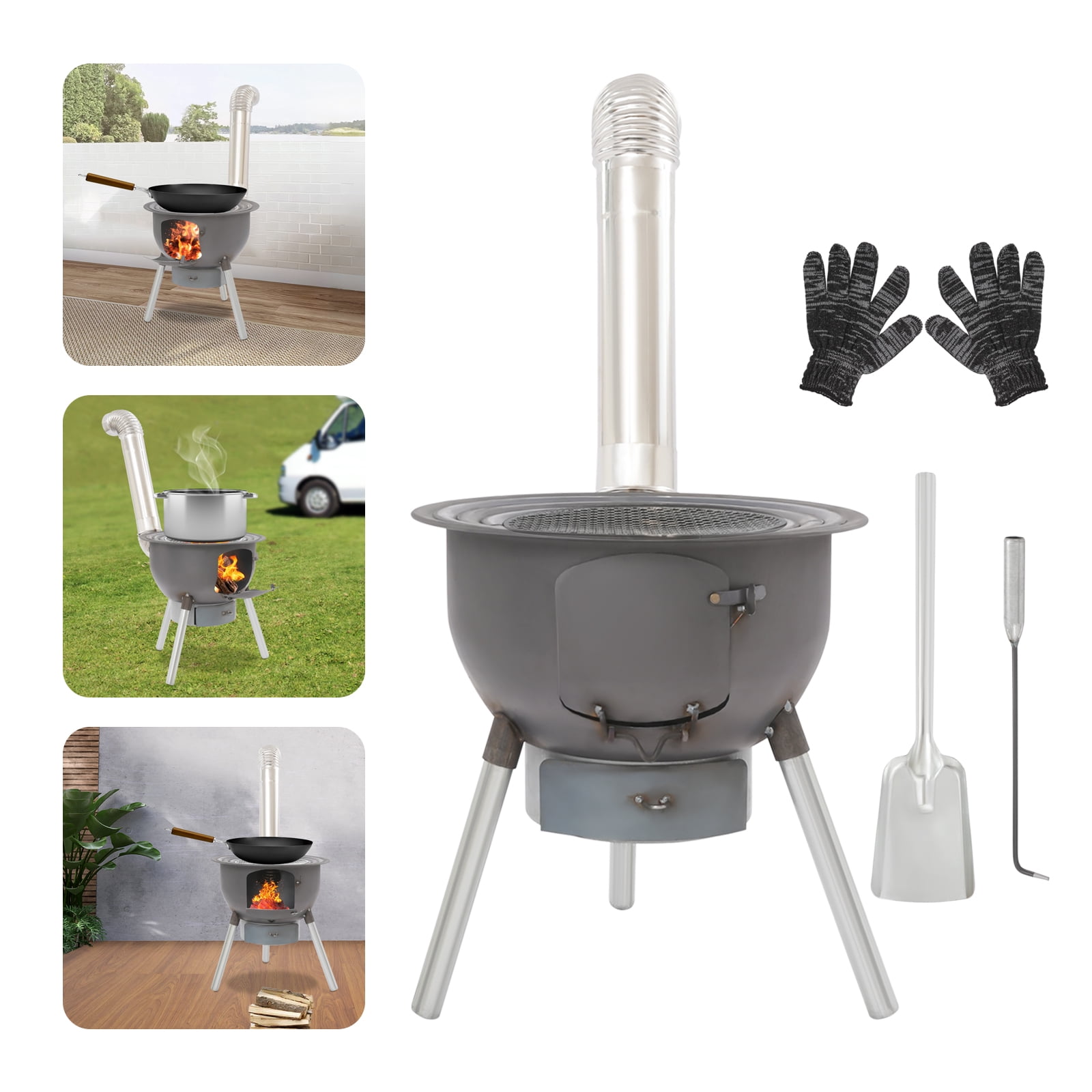 Multifunction Wood Burning Stove with Grill Rack, Camping Wood Stove ...