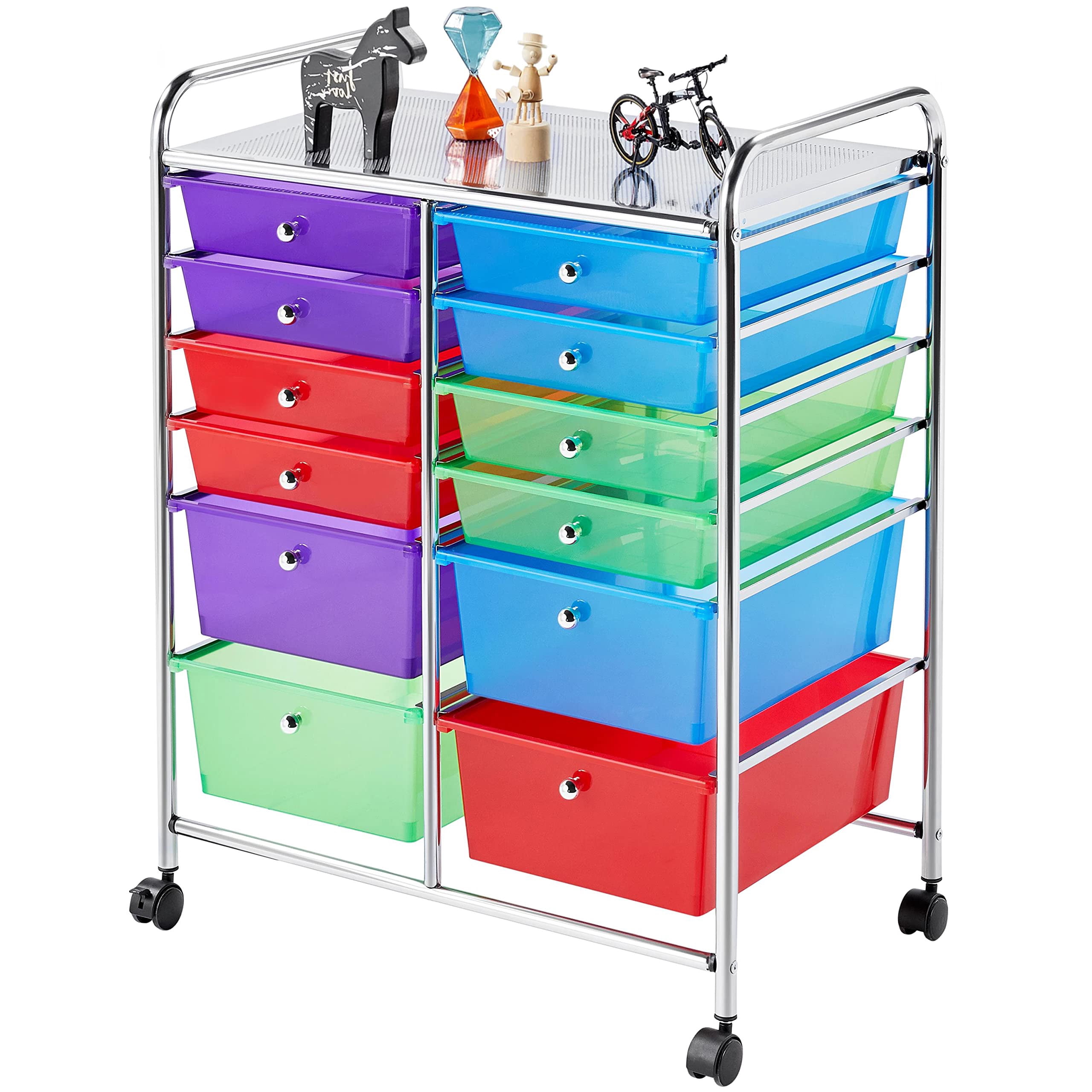 Multifunctional 12 Drawer Rolling Cart with Removable Plastic Bins, 360 ...