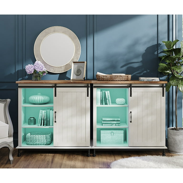 Multifunctional 16 Colors Light Farmhouse Sliding Barn Door Accent Cabinet 2 Set Buffet Cabinet for Living Room Walmart