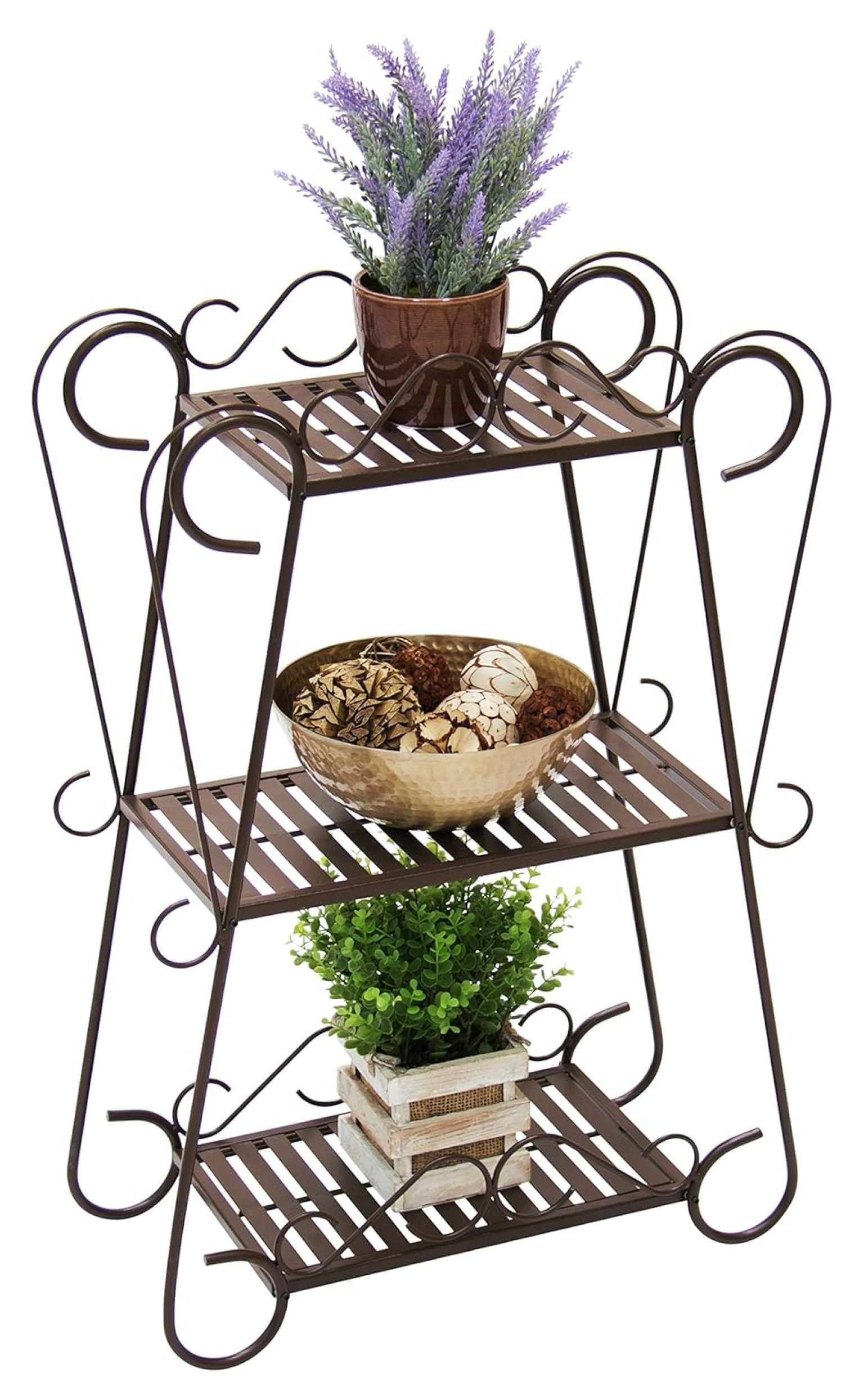 Multifunctional 3-Shelf Metal Plant Stand w/Slatted Shelves, Bronze ...