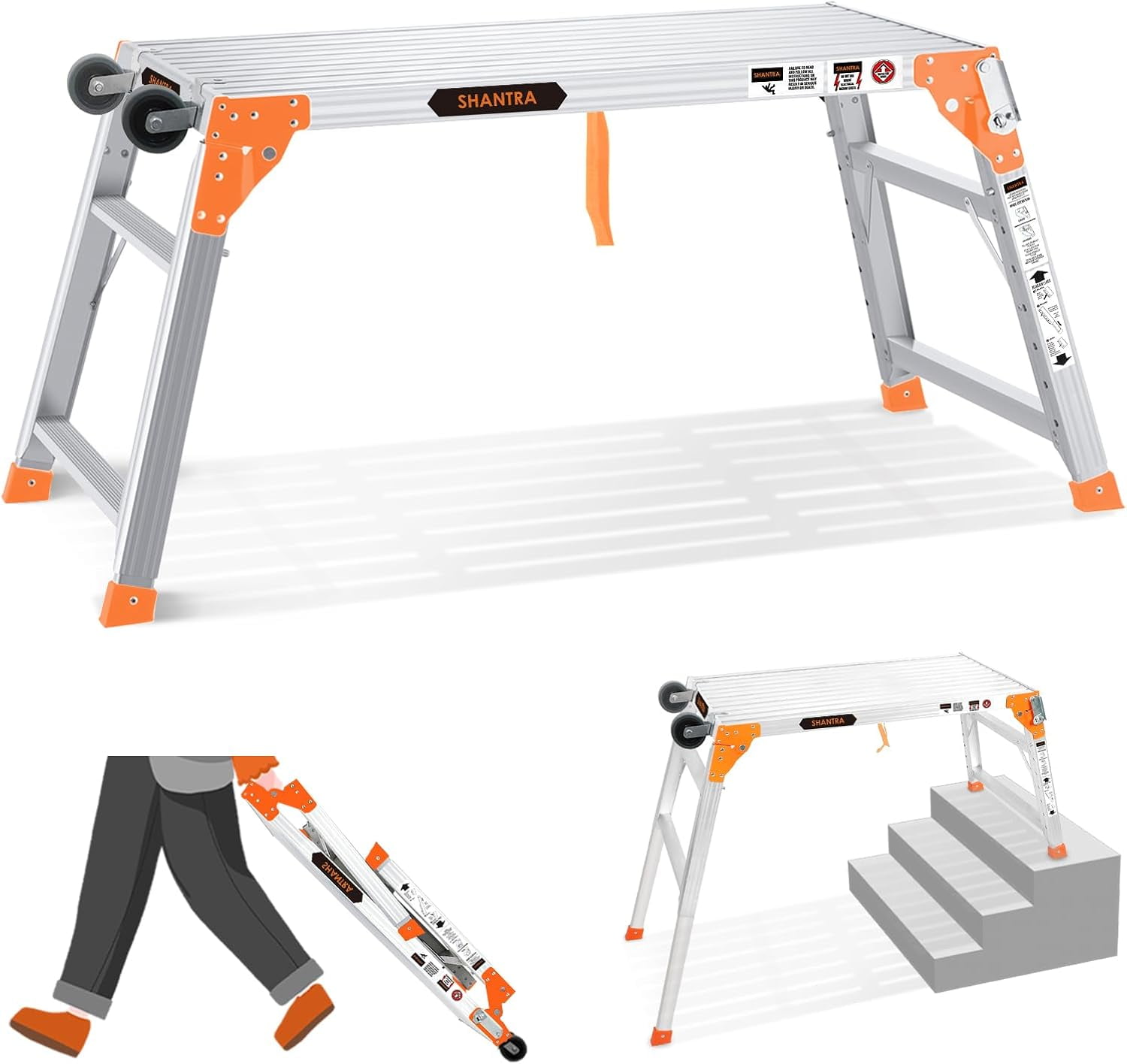 Multifunctional & Adjustable Work Platform with Wheels, 330 lbs ...