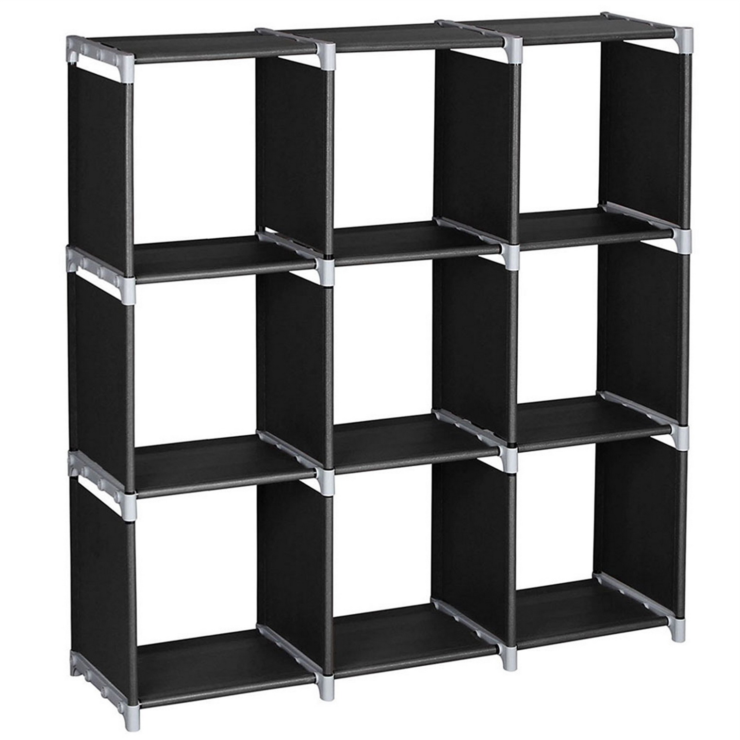 Multifunctional Assembled 3 Tiers 9 Compartments Storage Shelf Black ...