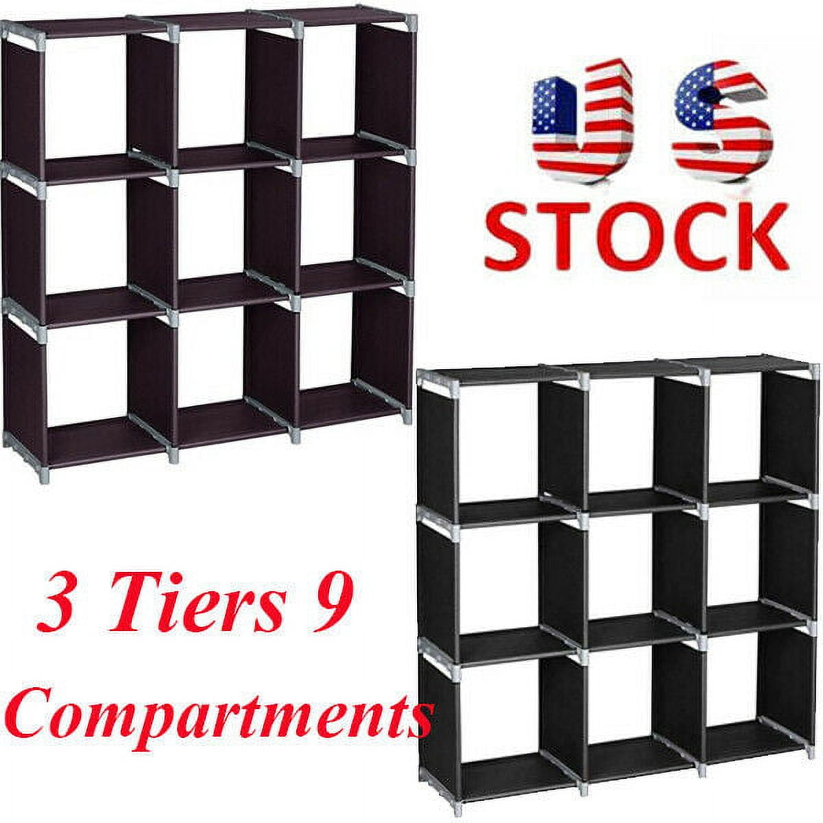 Multifunctional Assembled 3-Tiers 9 Compartments Storage Shelf Black ...