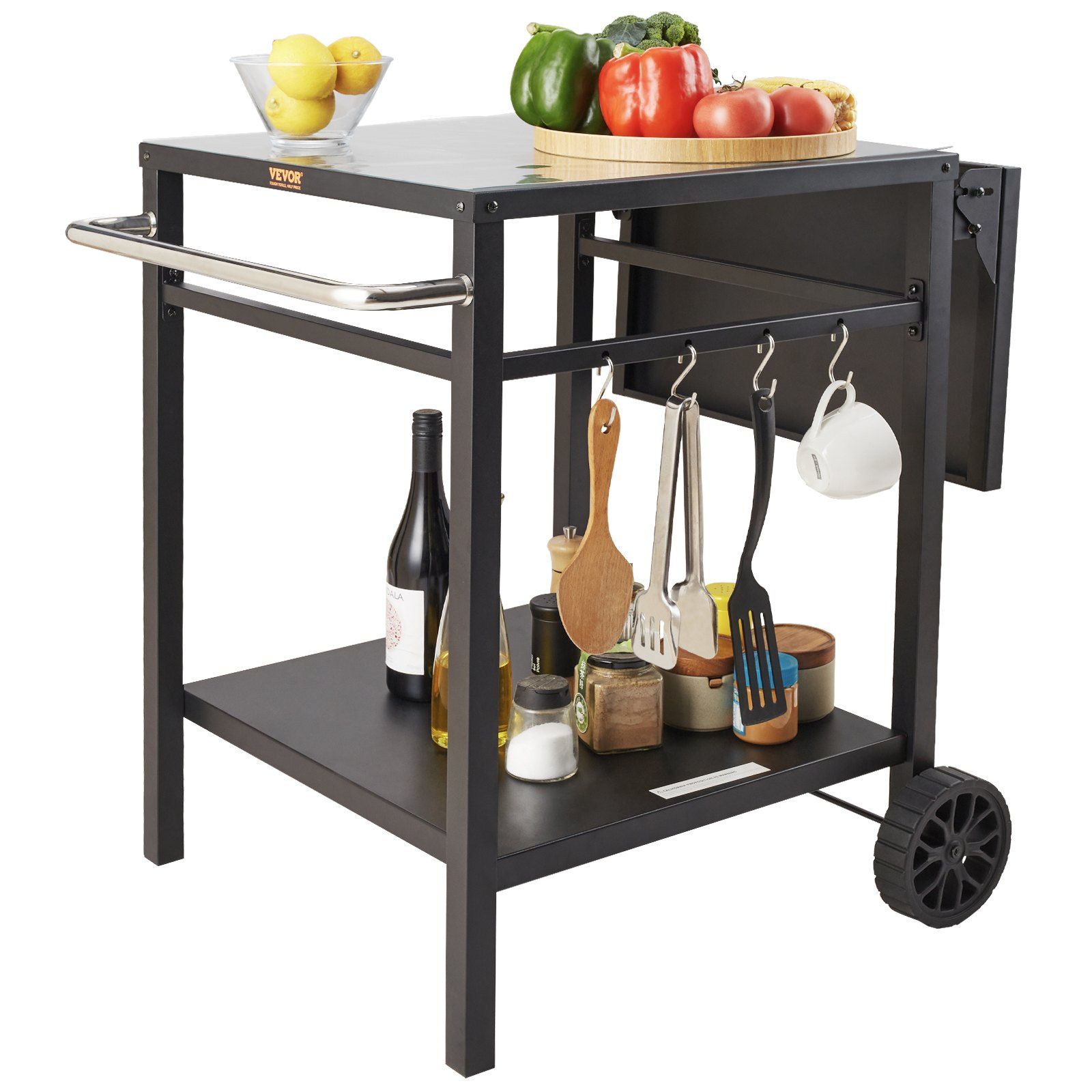 Multifunctional BBQ Cart with 2-Tier Shelves, Mobile Worktable for ...