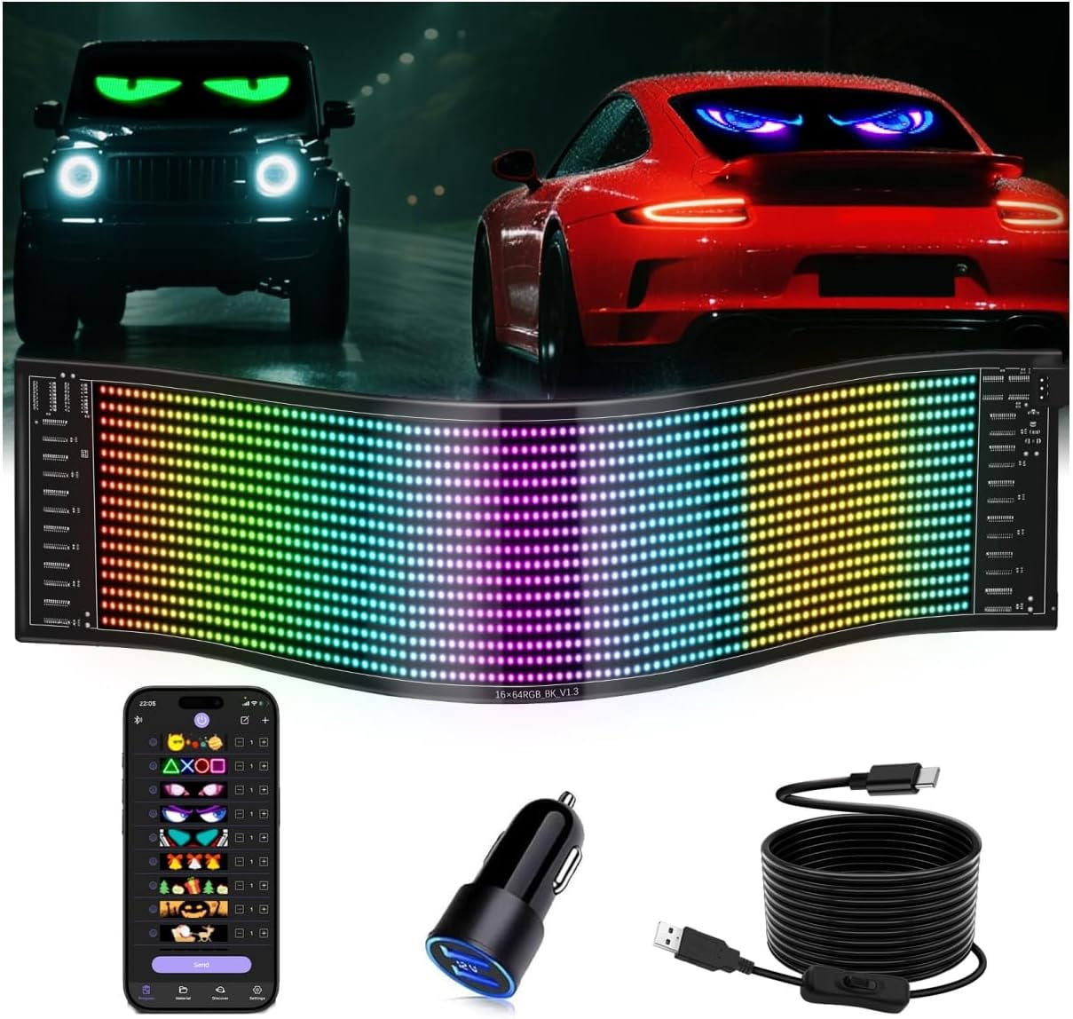 Multifunctional Bright 1 count Devil Eyes for Windshield - 19in x 5in ...