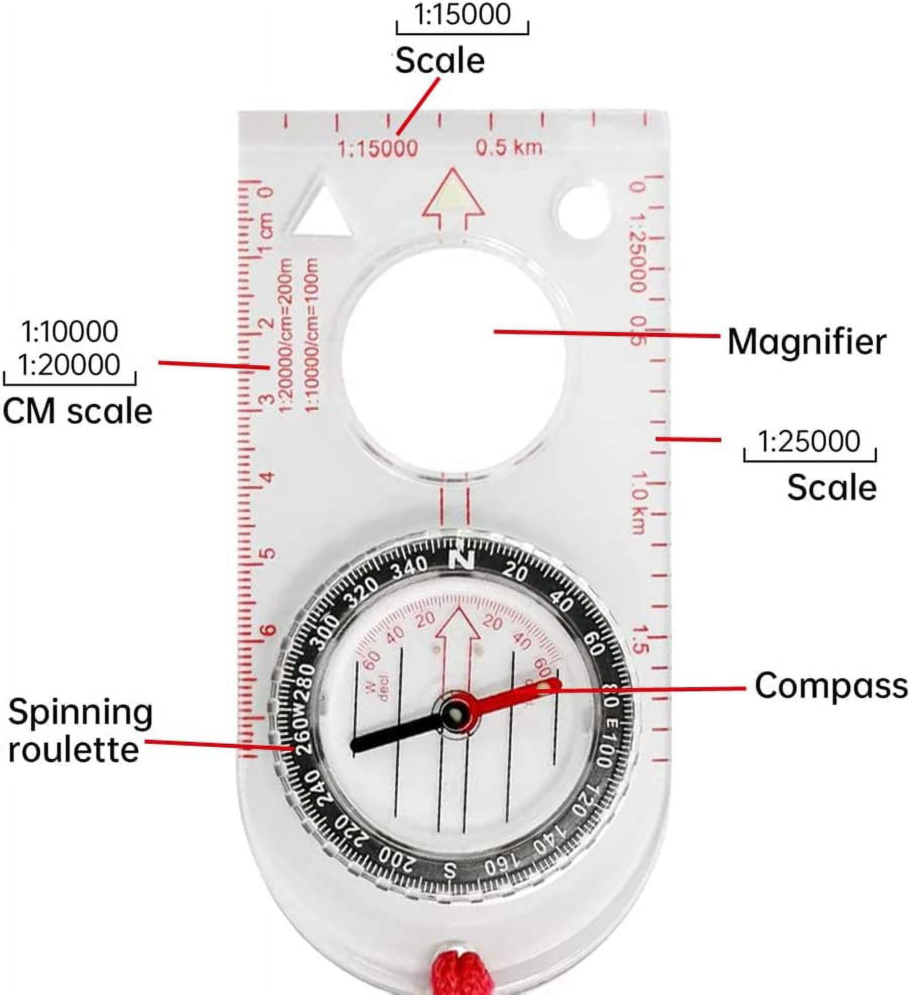 Multifunctional Compass with Luminous Arrow, Map Ruler, and Magnifier ...