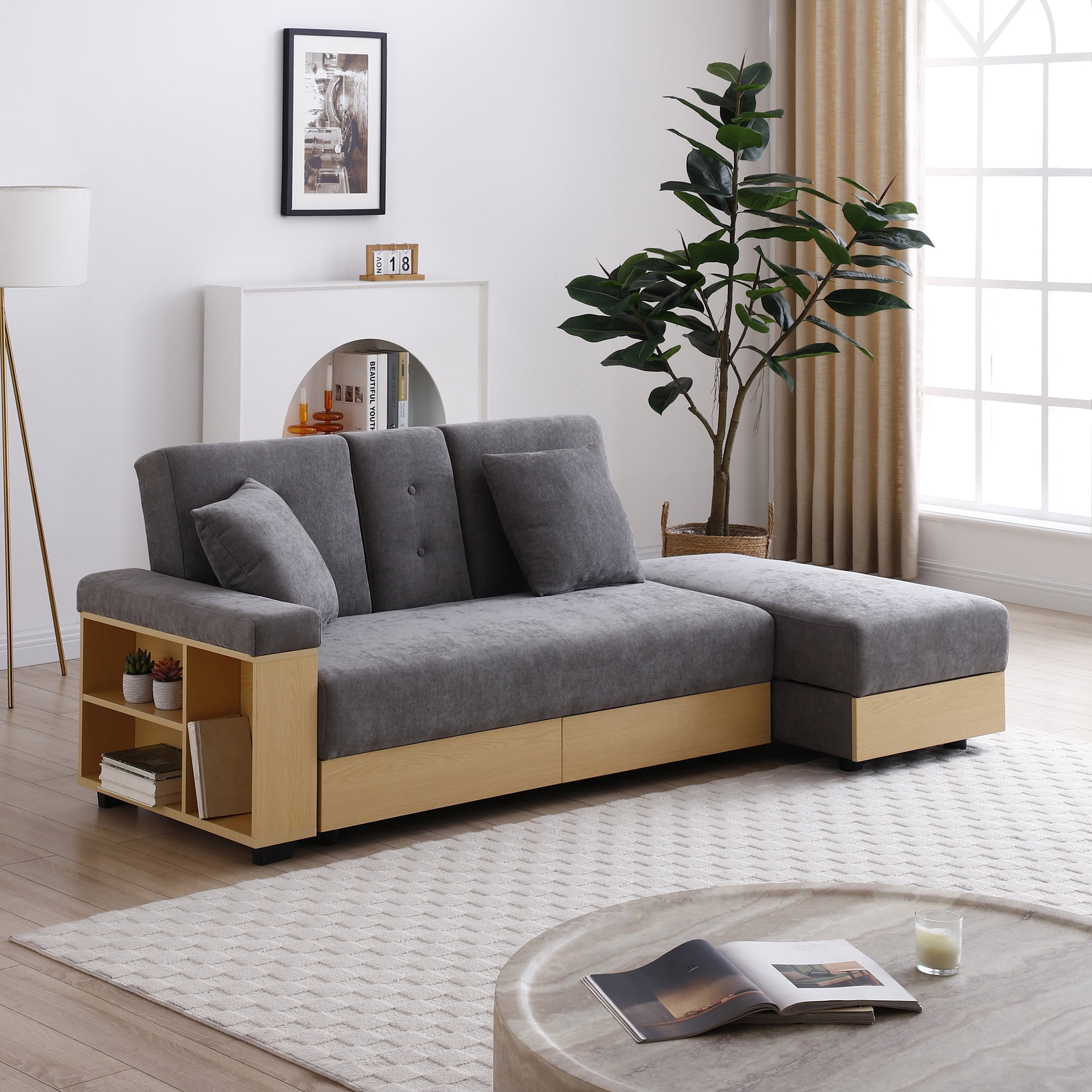 Multifunctional Convertible Sofa Bed with Storage Bench and Armrest ...