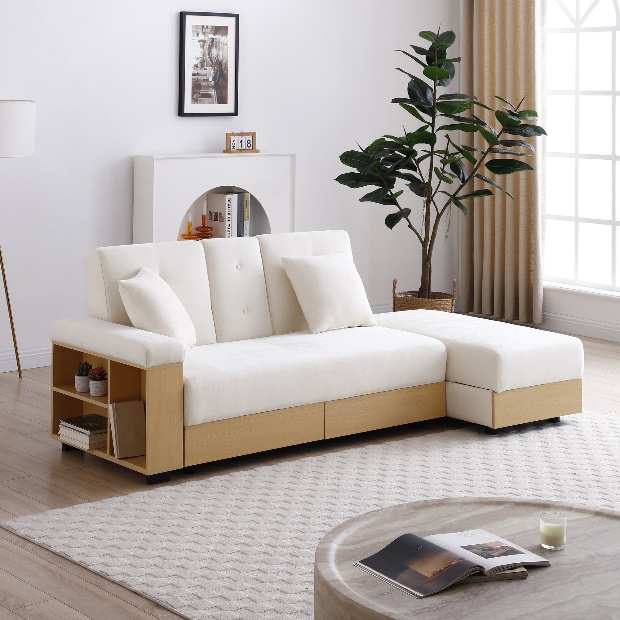Multifunctional Convertible Sofa Bed with Storage Bench and Armrest ...
