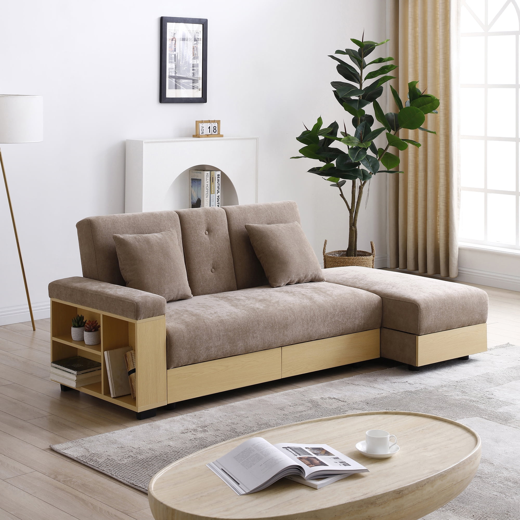 Multifunctional Convertible Sofa Bed with Storage Bench and Armrest ...