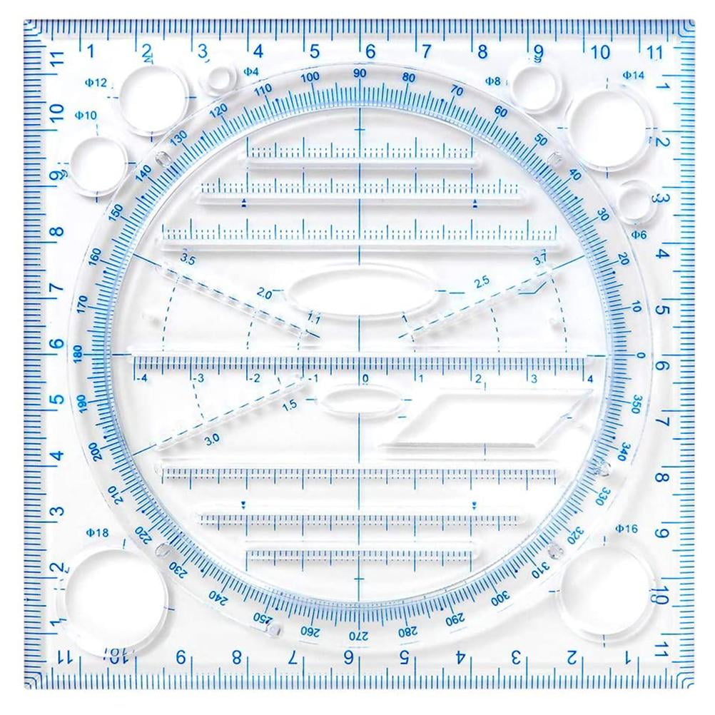 Multifunctional Drawing Ruler Non Slip 360 Gegree Rotation Measuring ...