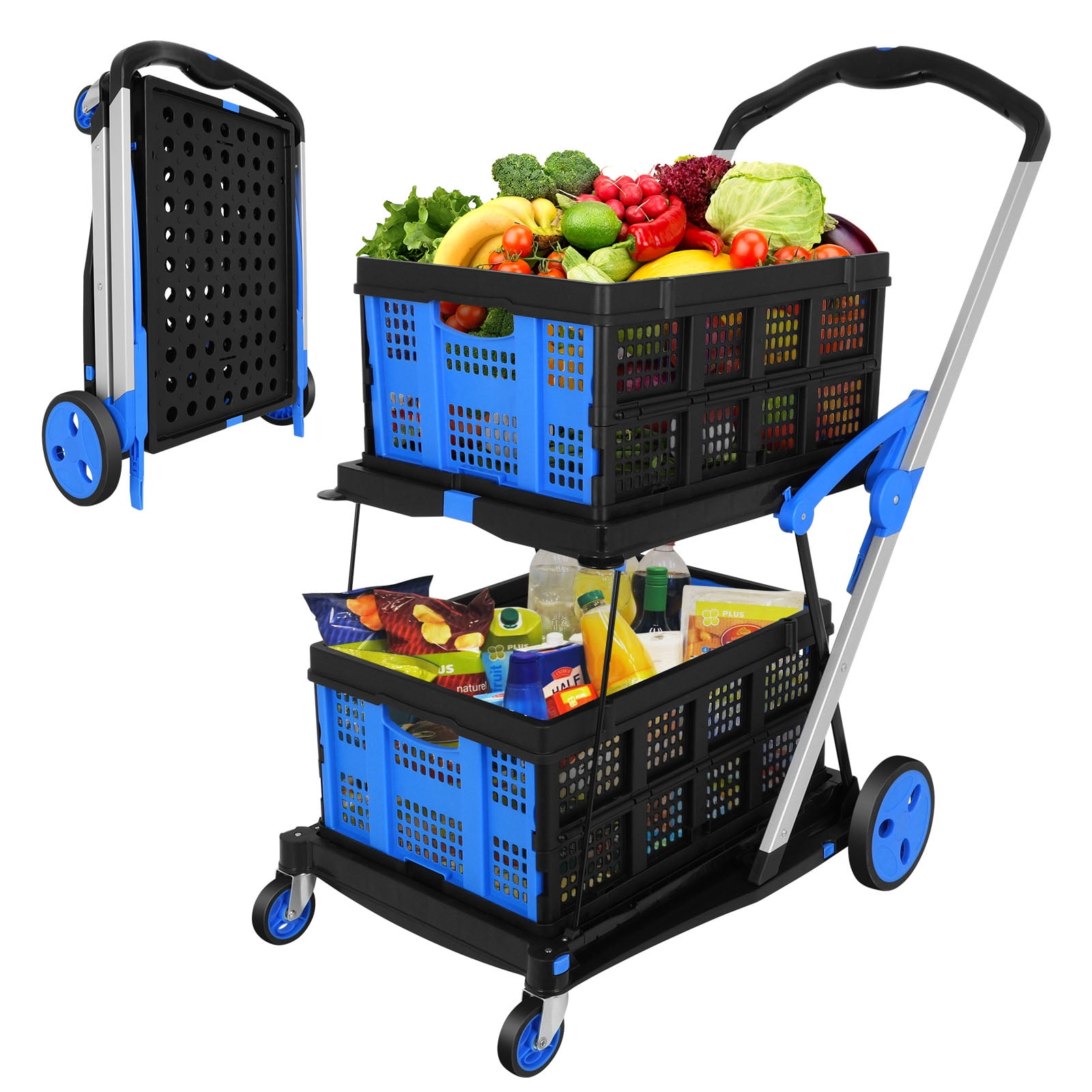 Multifunctional Folding Cart, Two Layers Collapsible Utility Cart for ...