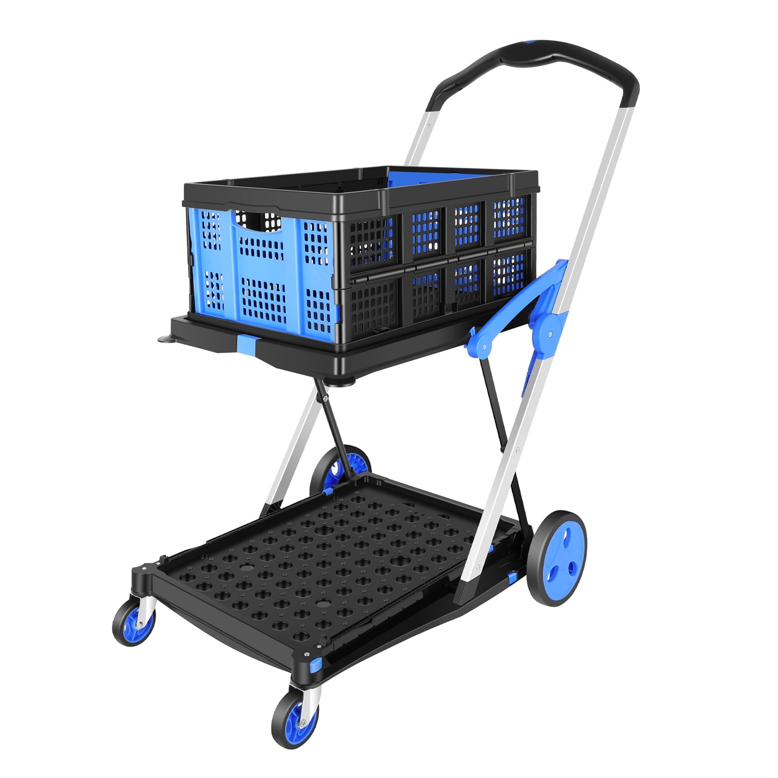 Multifunctional Folding Cart with Wheels,2 Layers Collapsible Utility ...