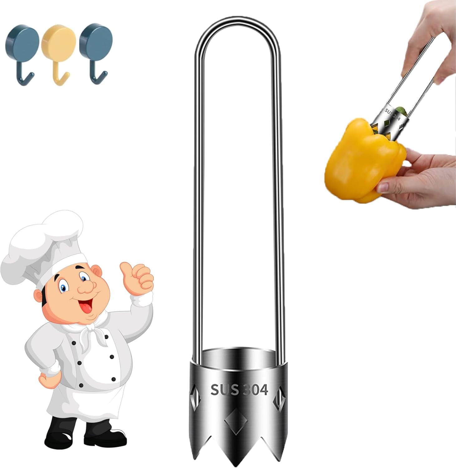 Multifunctional Fruit and Vegetable Core Remover, Red Bell Pepper Seed Corer, 304 Stainless ...